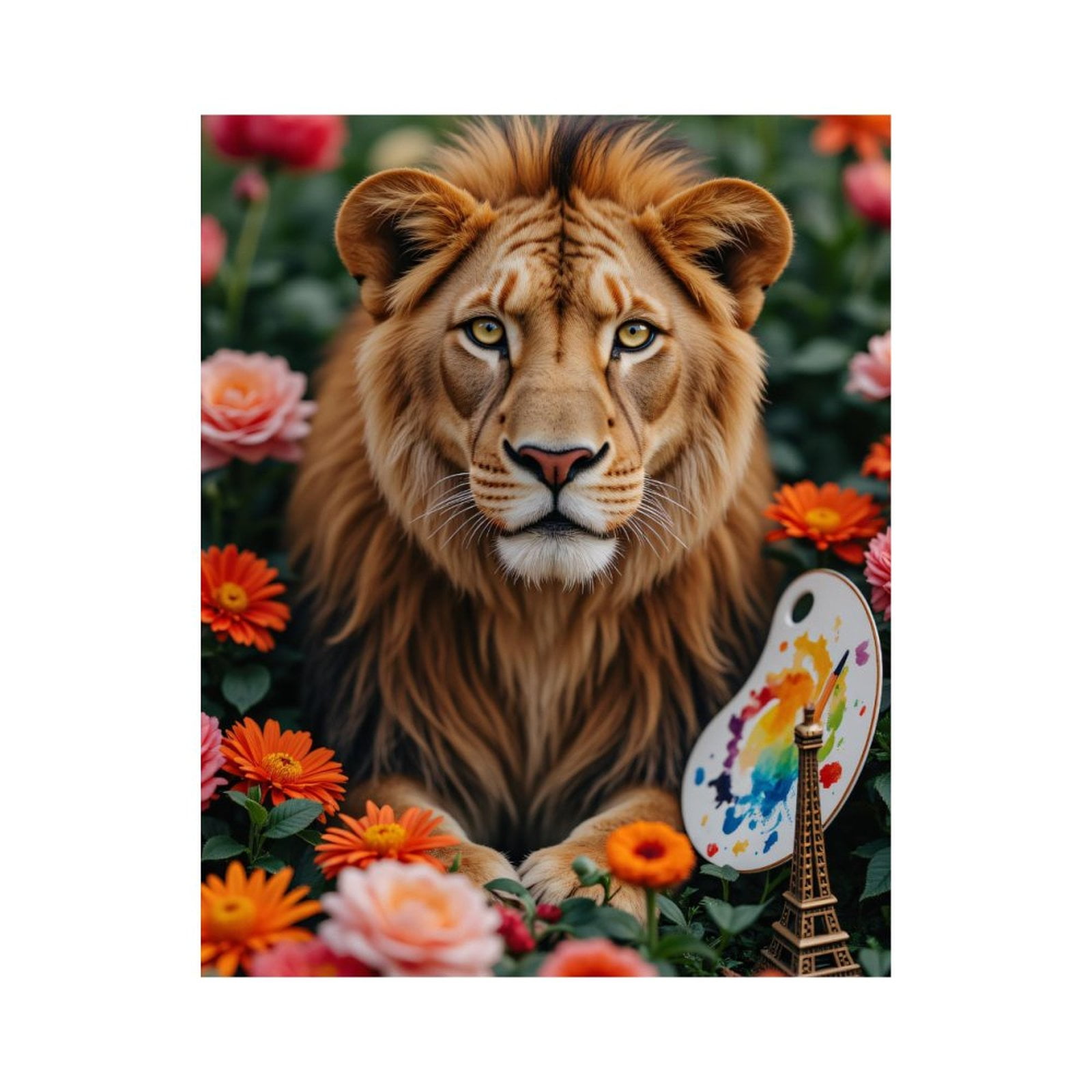 Paint by Numbers Kit for Adults, Lion Among Flowers Painting Pallette ...