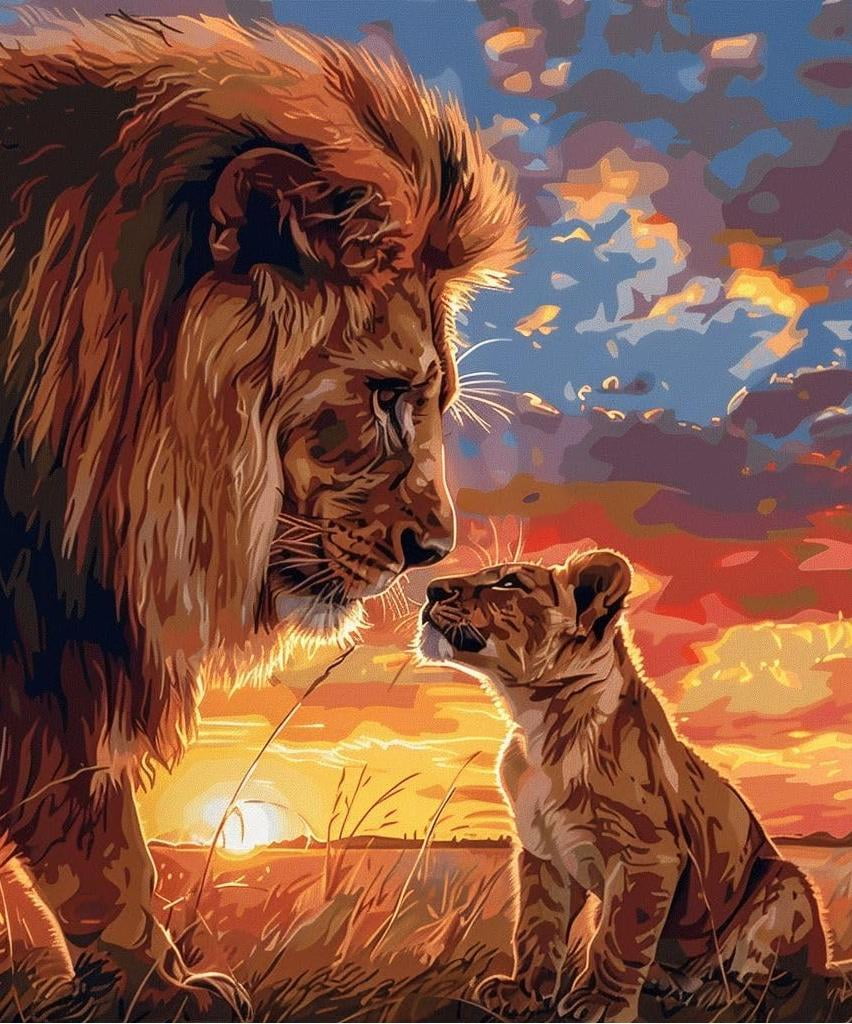 Paint by Numbers Kit for Adults - Lion and Lion Cub (2) - Beginner DIY ...