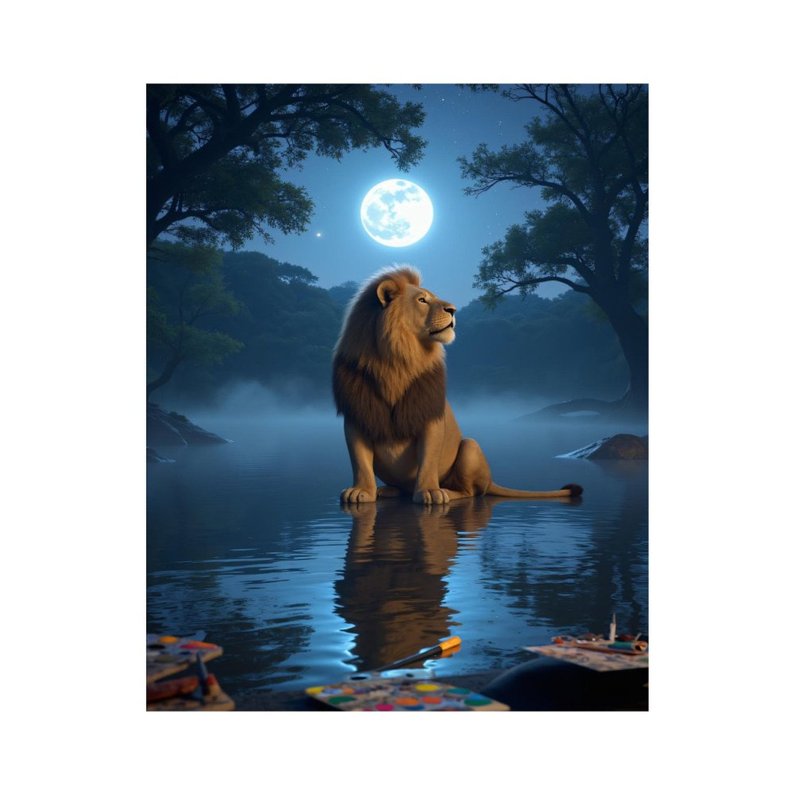 Paint by Numbers Kit for Adults, Lion Moonlit River Painting Nature ...