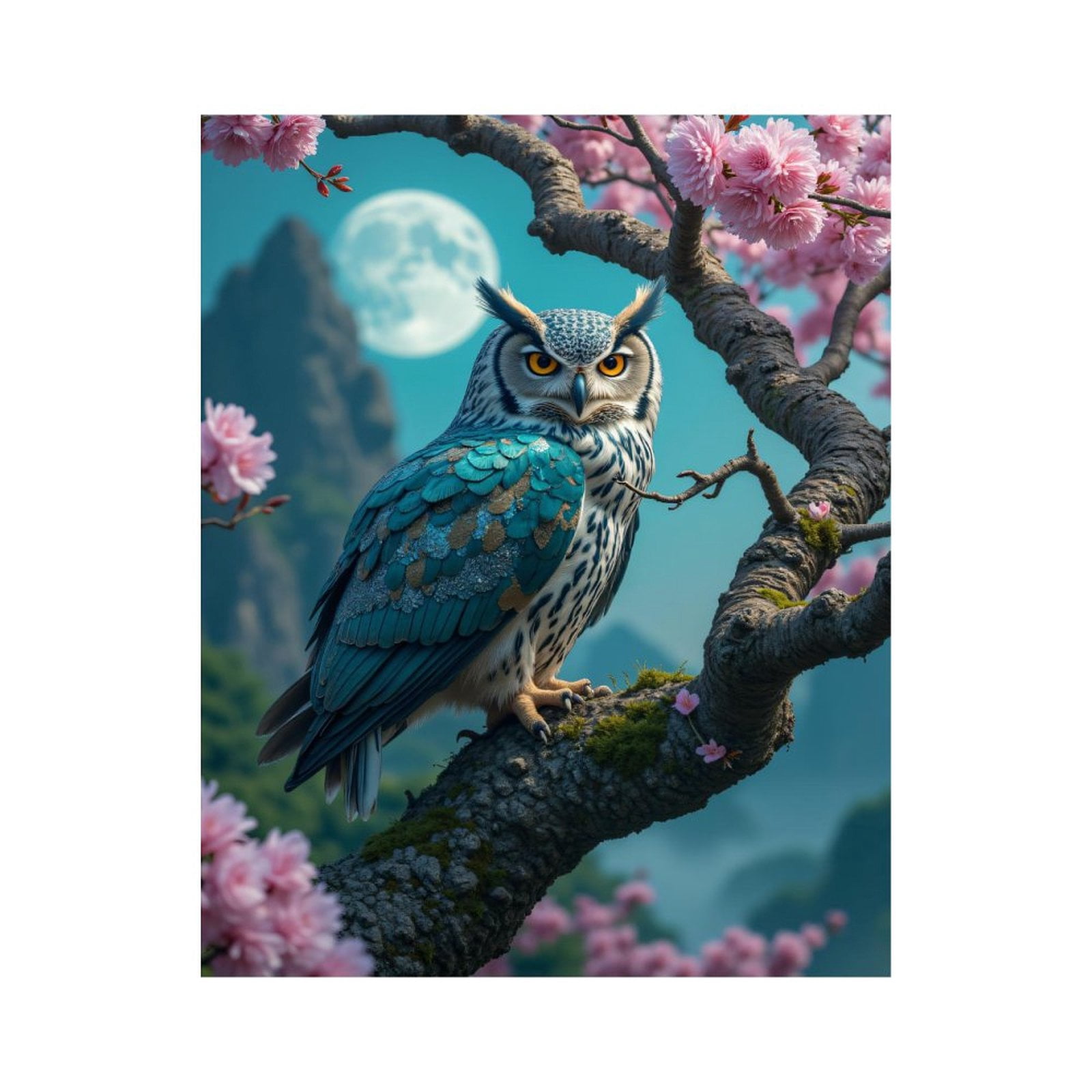 Paint by Numbers Kit for Adults, Majestic Owl Blossom Moonlight Scene ...