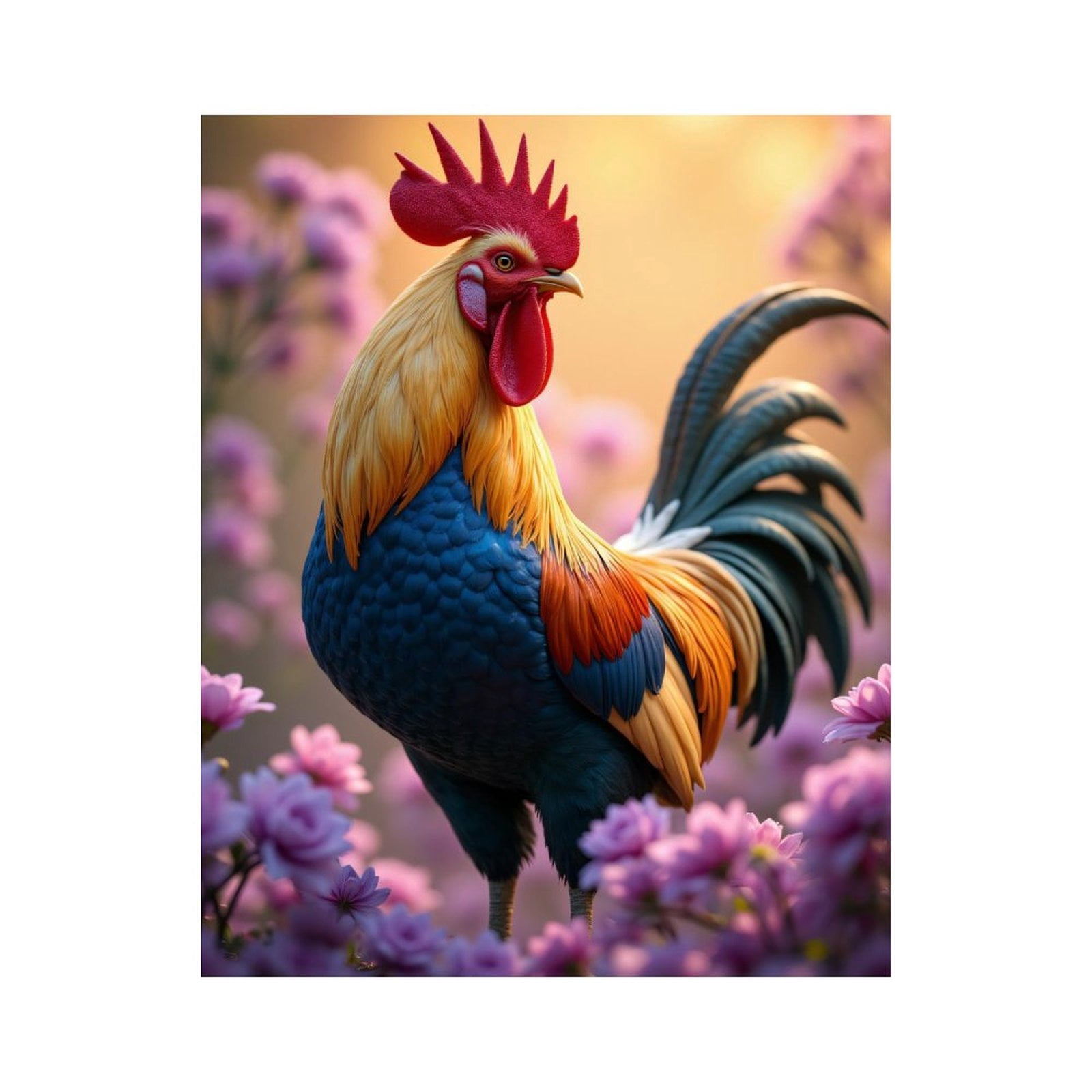 Paint by Numbers Kit for Adults, Majestic Rooster Among Pink Blooms ...