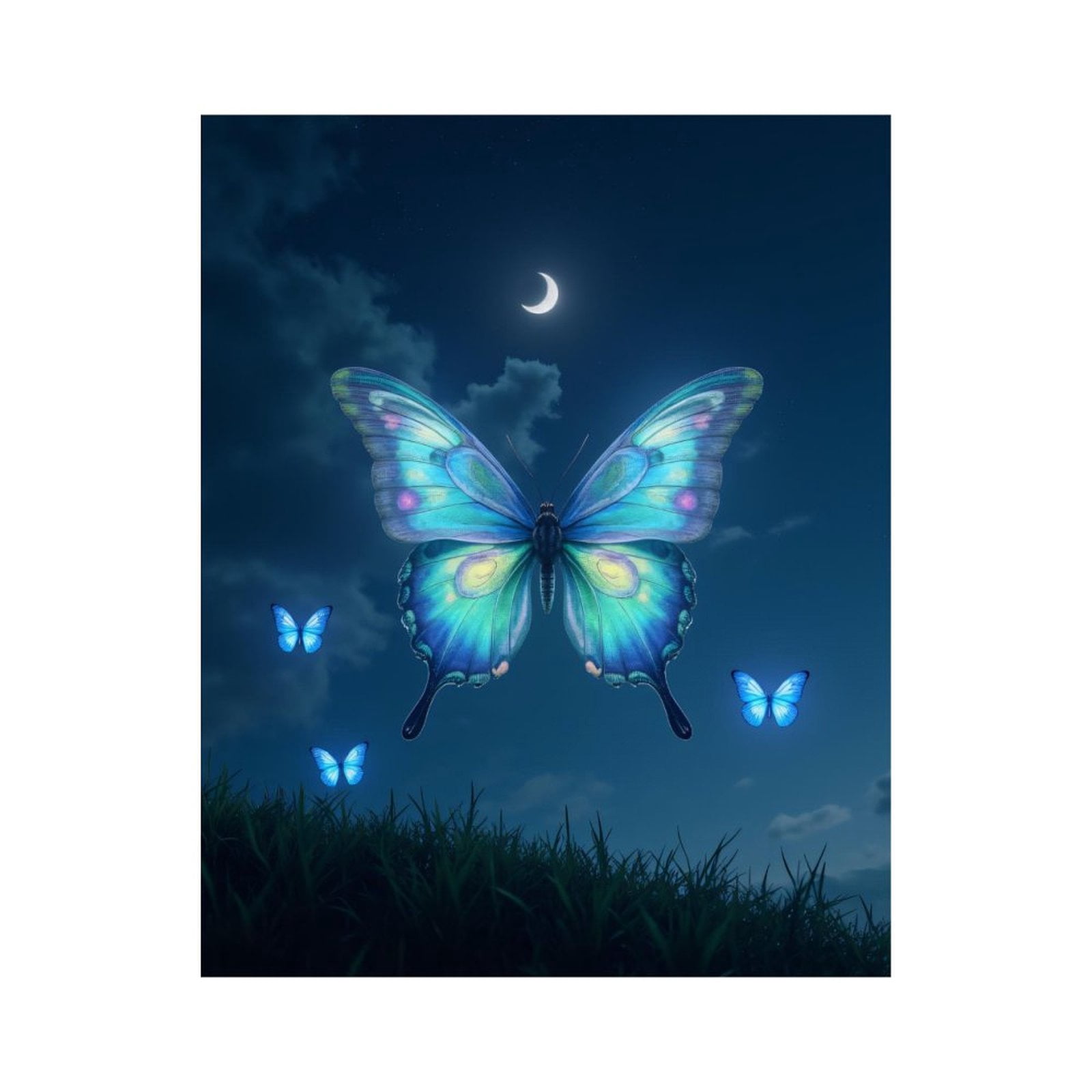Paint by Numbers Kit for Adults, Moonlit Blue Butterflies Sky Grass ...