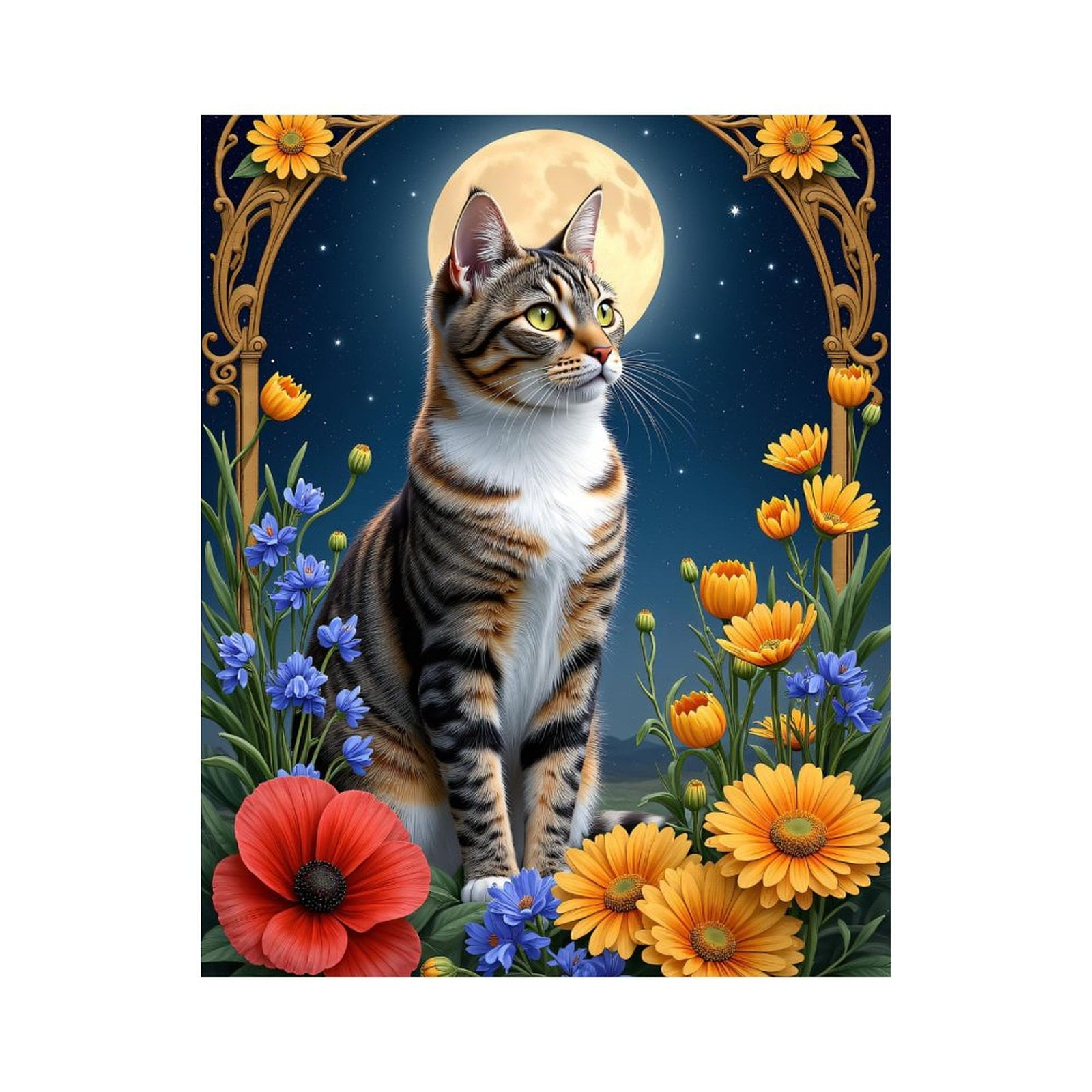 Paint by Numbers Kit for Adults, Moonlit Cat Floral Night Sky Paint by ...