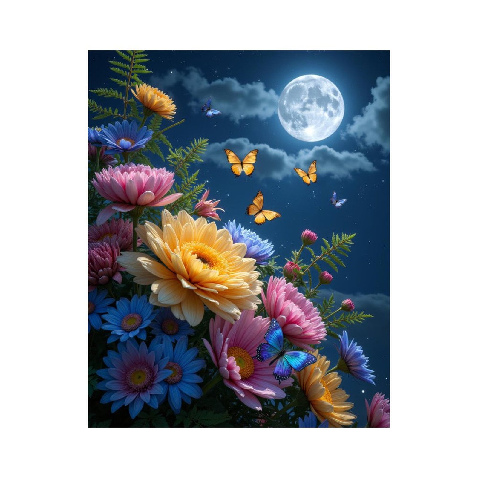 Paint by Numbers Kit for Adults, Moonlit Garden Bloom Butterflies Paint by Numbers, Easy Paint ...