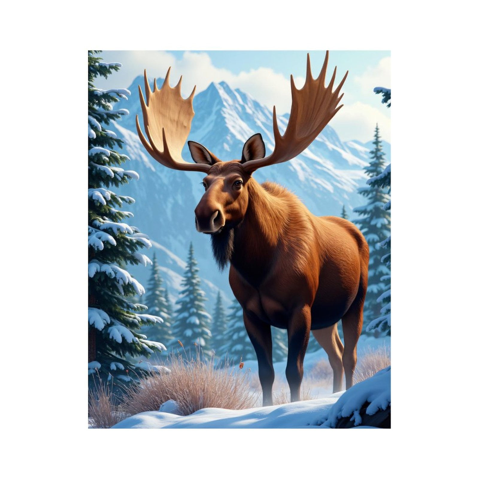 Paint by Numbers Kit for Adults, Moose Winter Mountain Scene Paint by ...