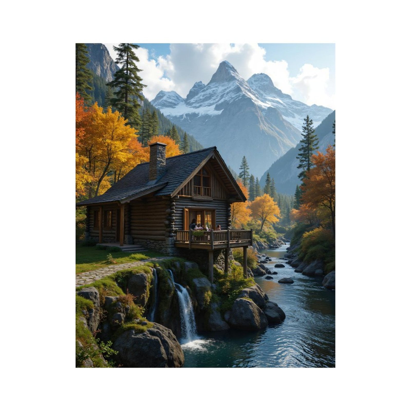 Paint by Numbers Kit for Adults, Mountain Cabin Autumn Stream Paint by ...