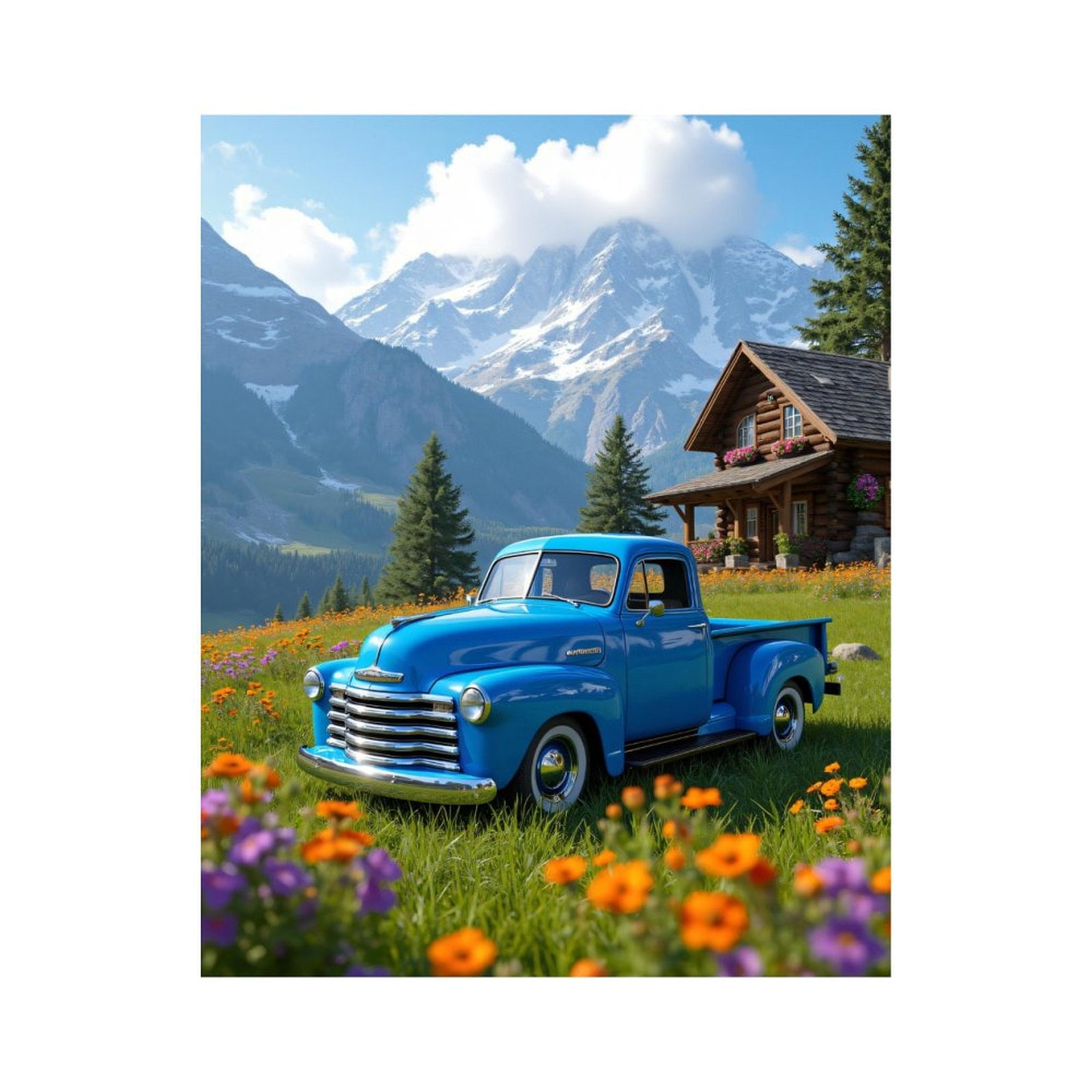 Paint by Numbers Kit for Adults, Mountain Cabin Blue Truck Scenic Paint ...