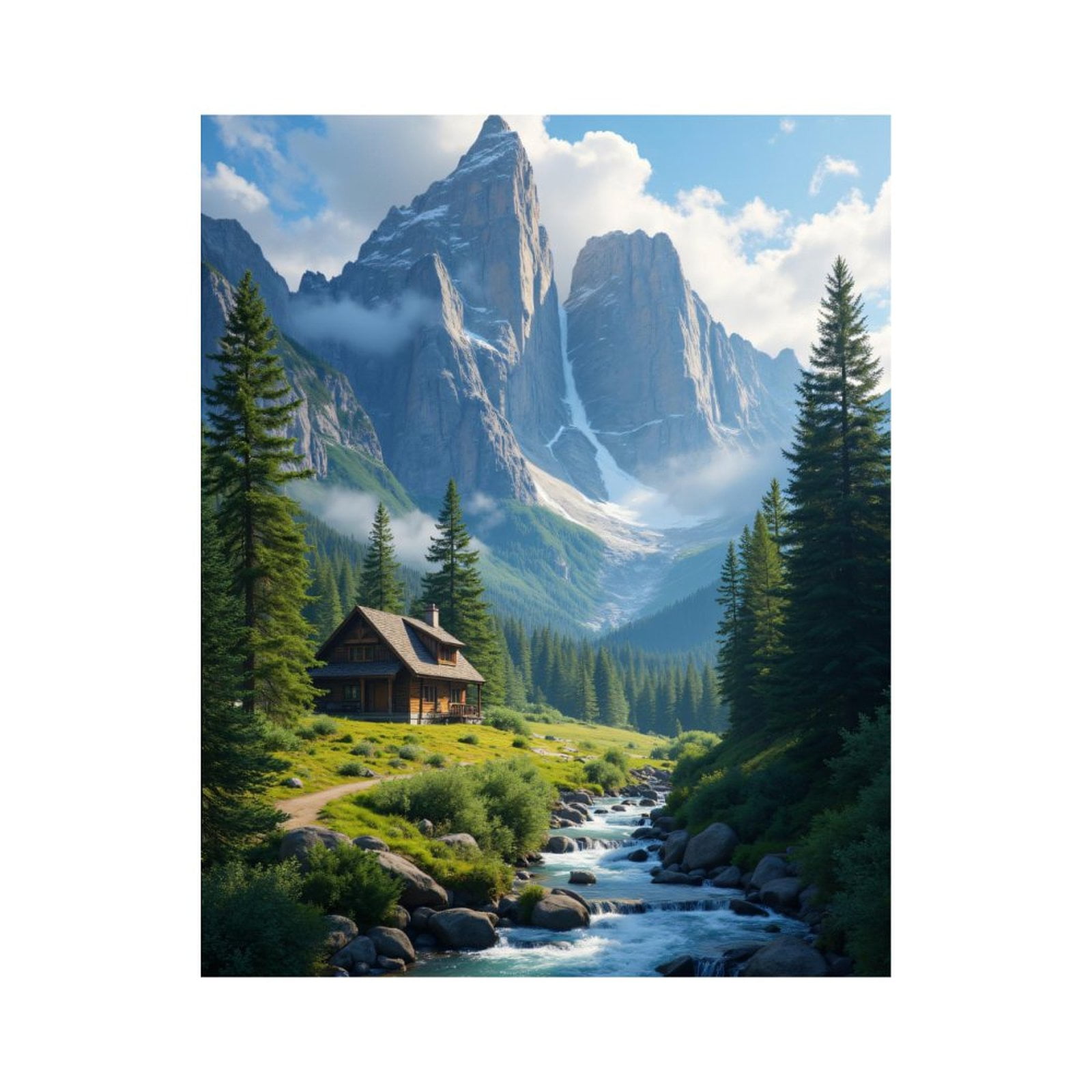 Paint by Numbers Kit for Adults, Mountain Cabin Stream Pine Forest ...