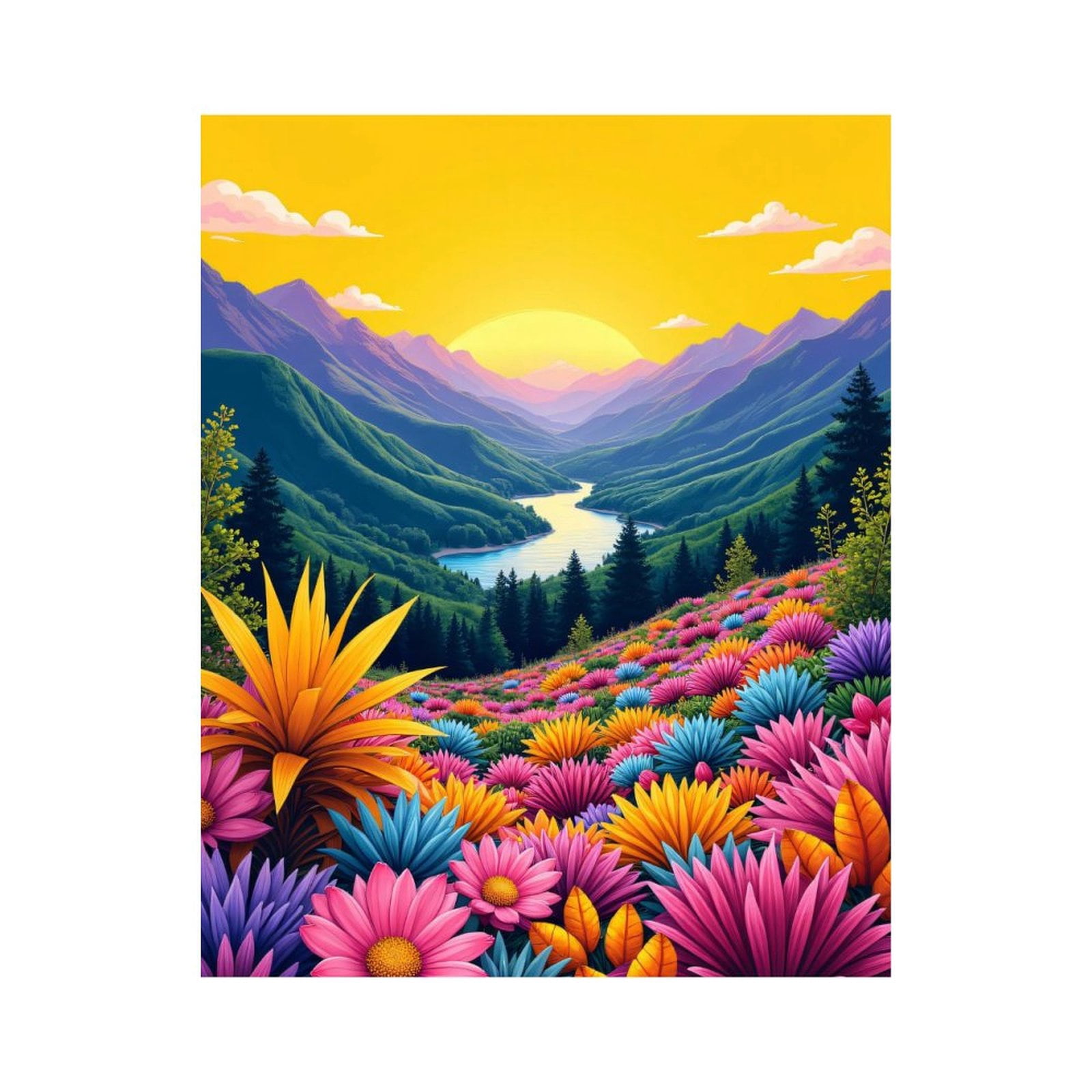 Paint by Numbers Kit for Adults, Mountains River Sunset Wildflowers ...