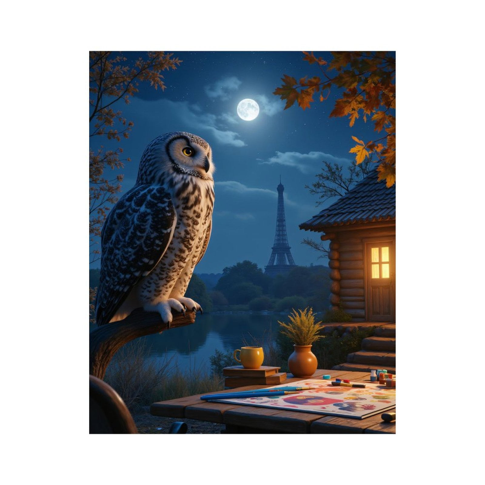 Paint by Numbers Kit for Adults, Owl Moonlit Night Board Game Eiffel ...