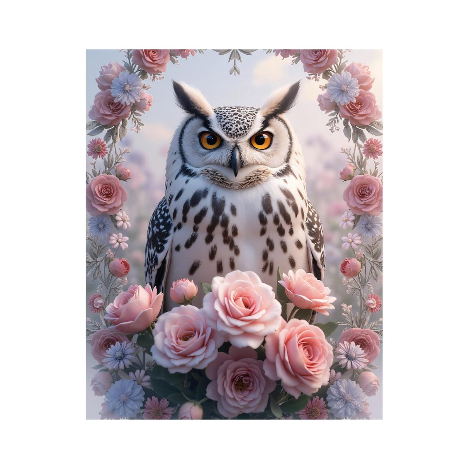 Paint by Numbers Kit for Adults, Owl Surrounded By Roses Blossoms Paint ...