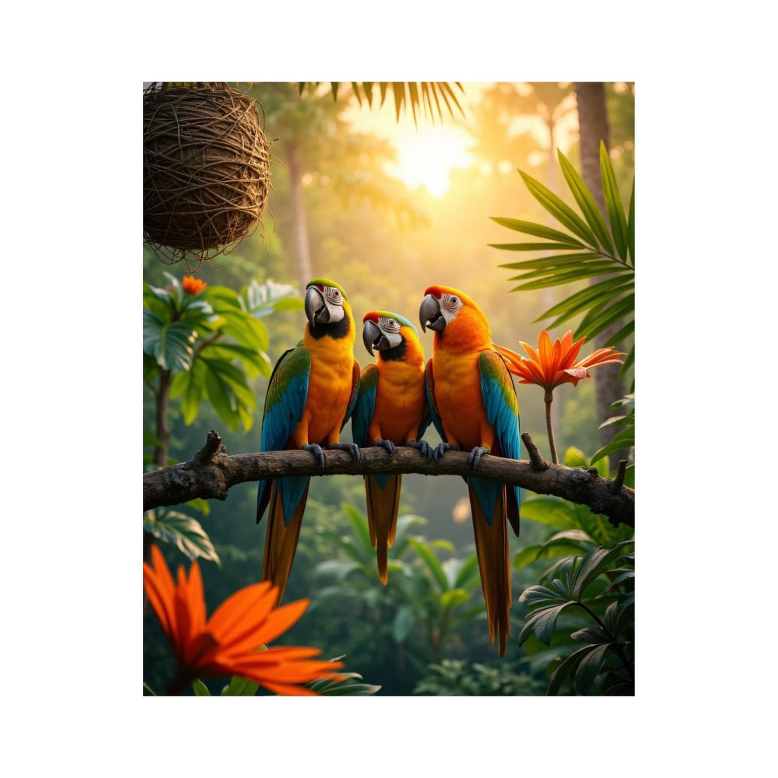 Paint by Numbers Kit for Adults, Parrots Tropical Sunset Nesting Scene ...