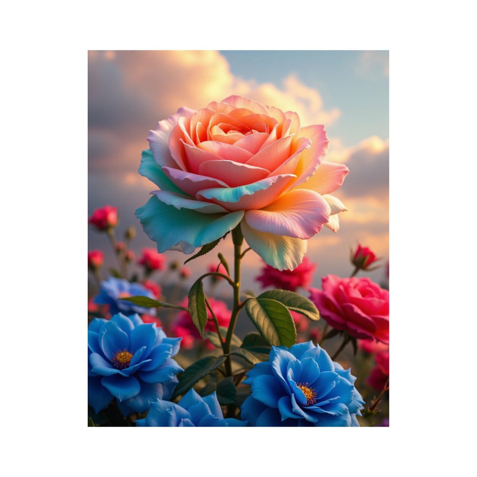 Paint by Numbers Kit for Adults, Pastel Rainbow Rose Blooming Sunset ...