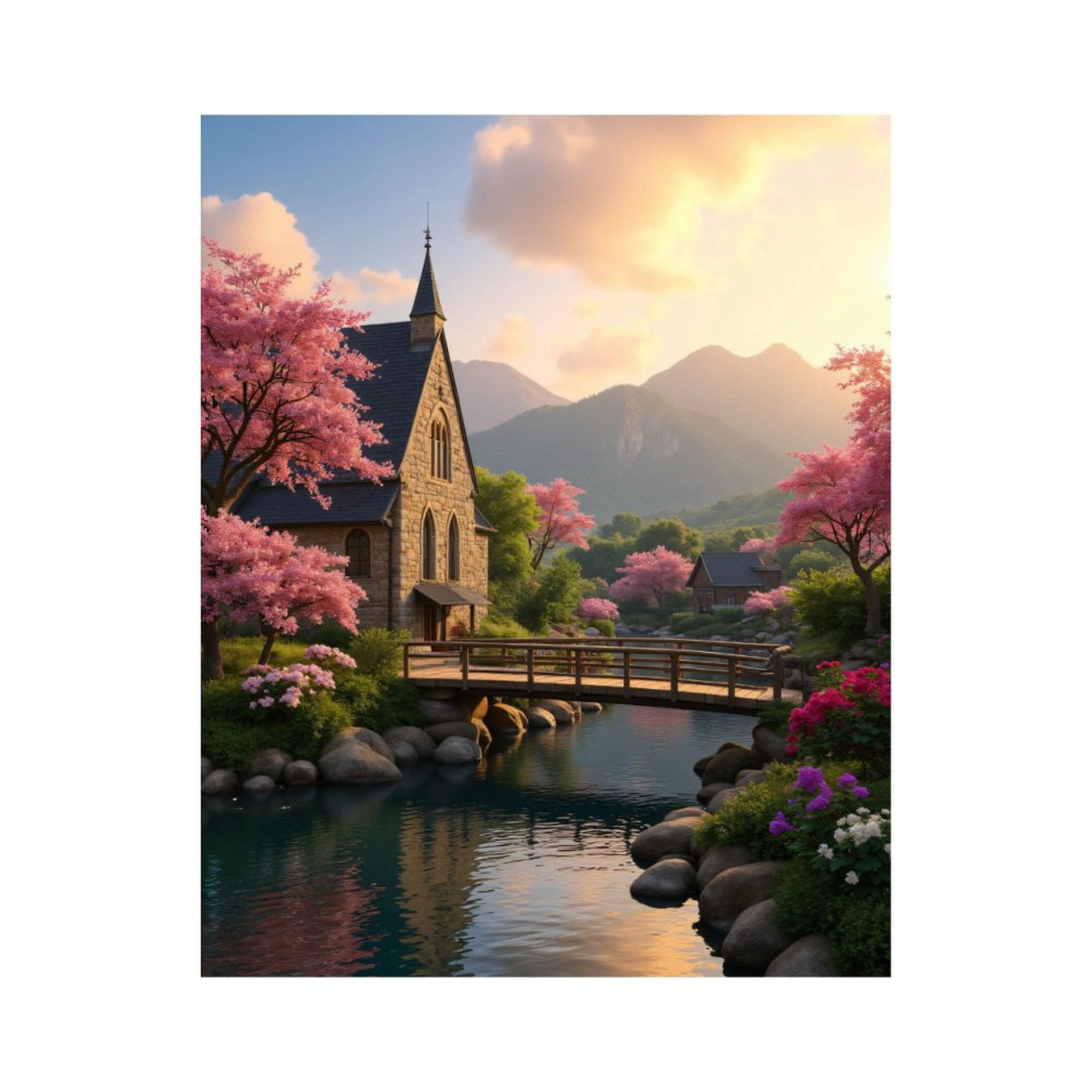Paint by Numbers Kit for Adults, Peaceful Village Cherry Blossom River ...