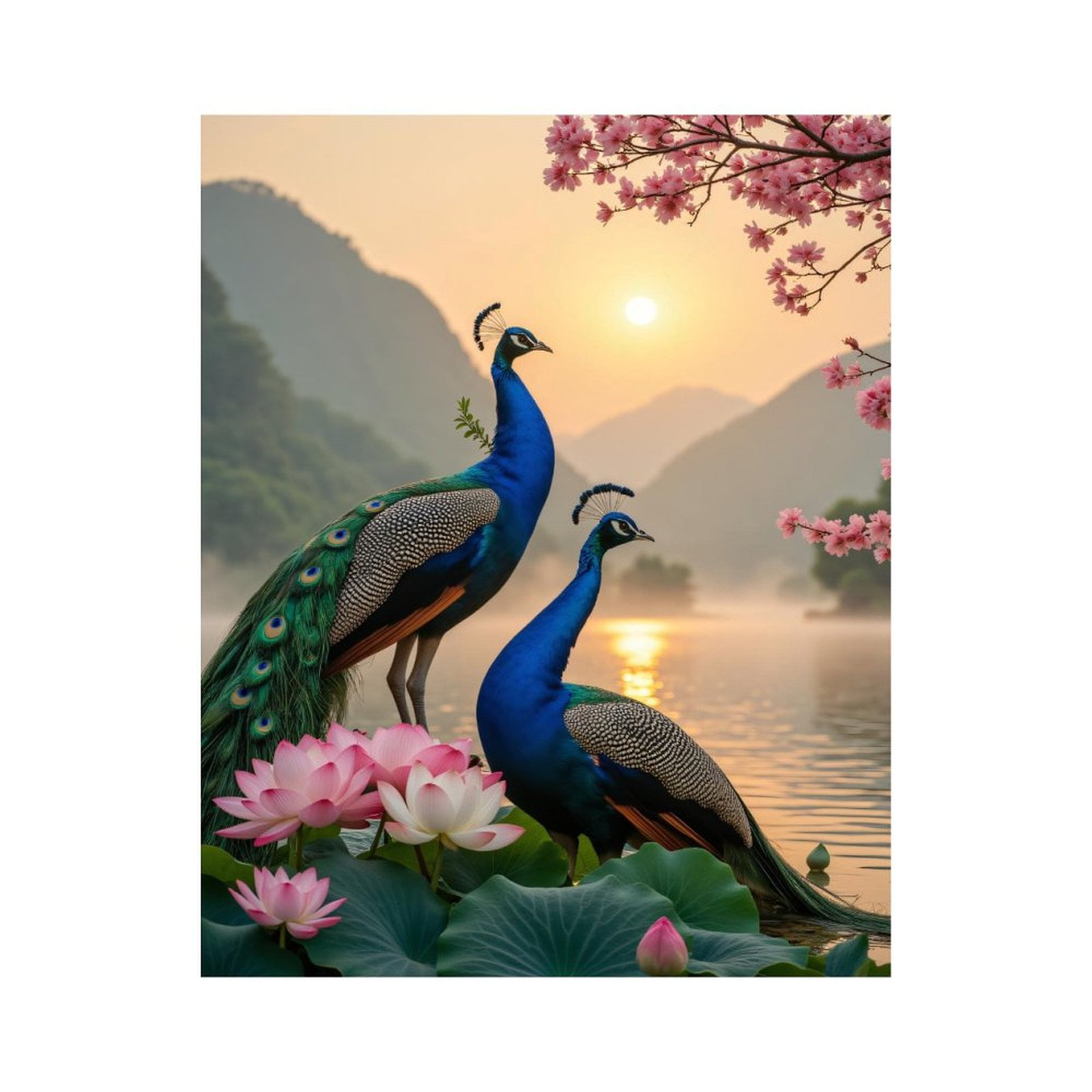 Paint by Numbers Kit for Adults, Peacocks Sunset Lotus Cherry Blossoms ...
