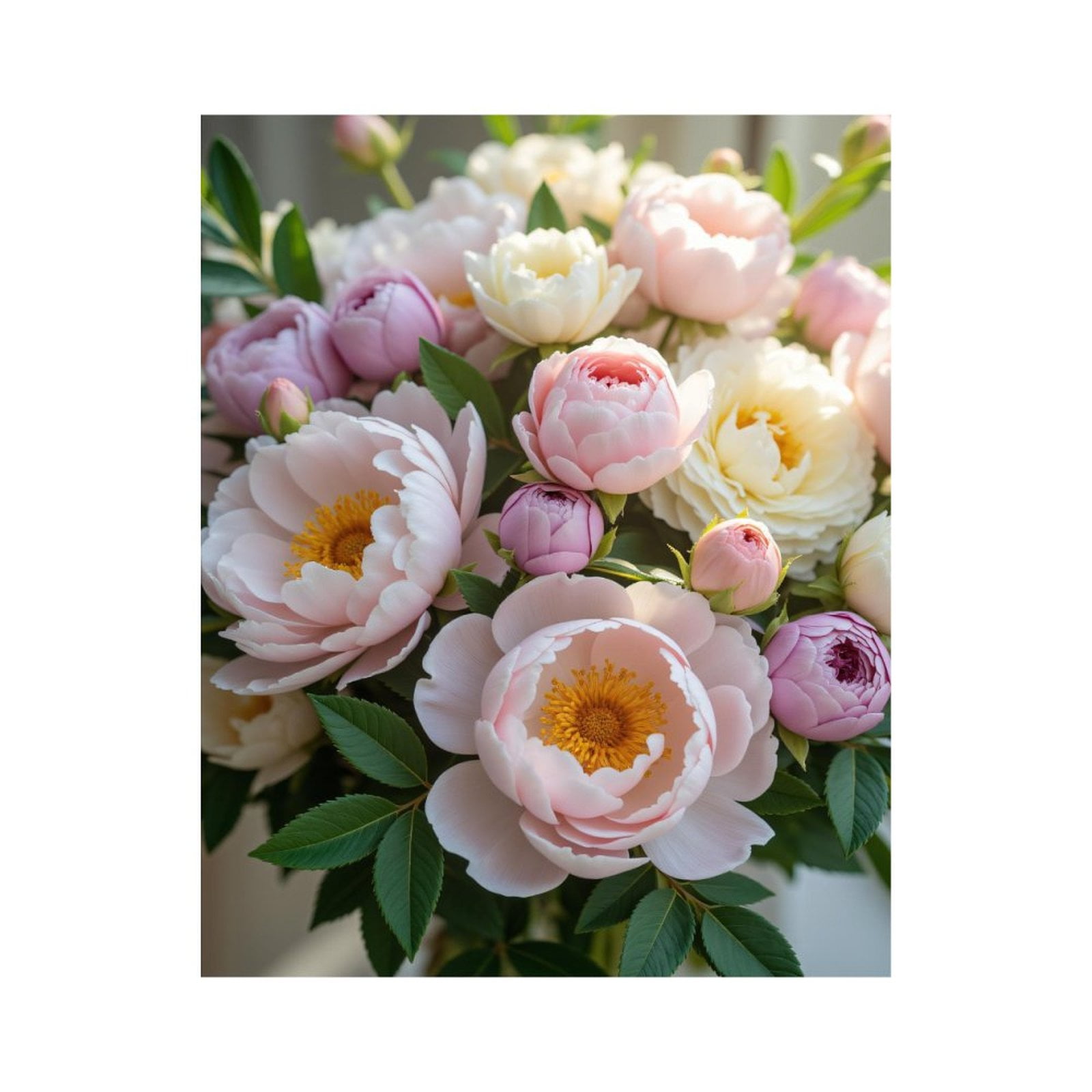 Paint by Numbers Kit for Adults, Peony Bouquet Pink White Green Leaves ...