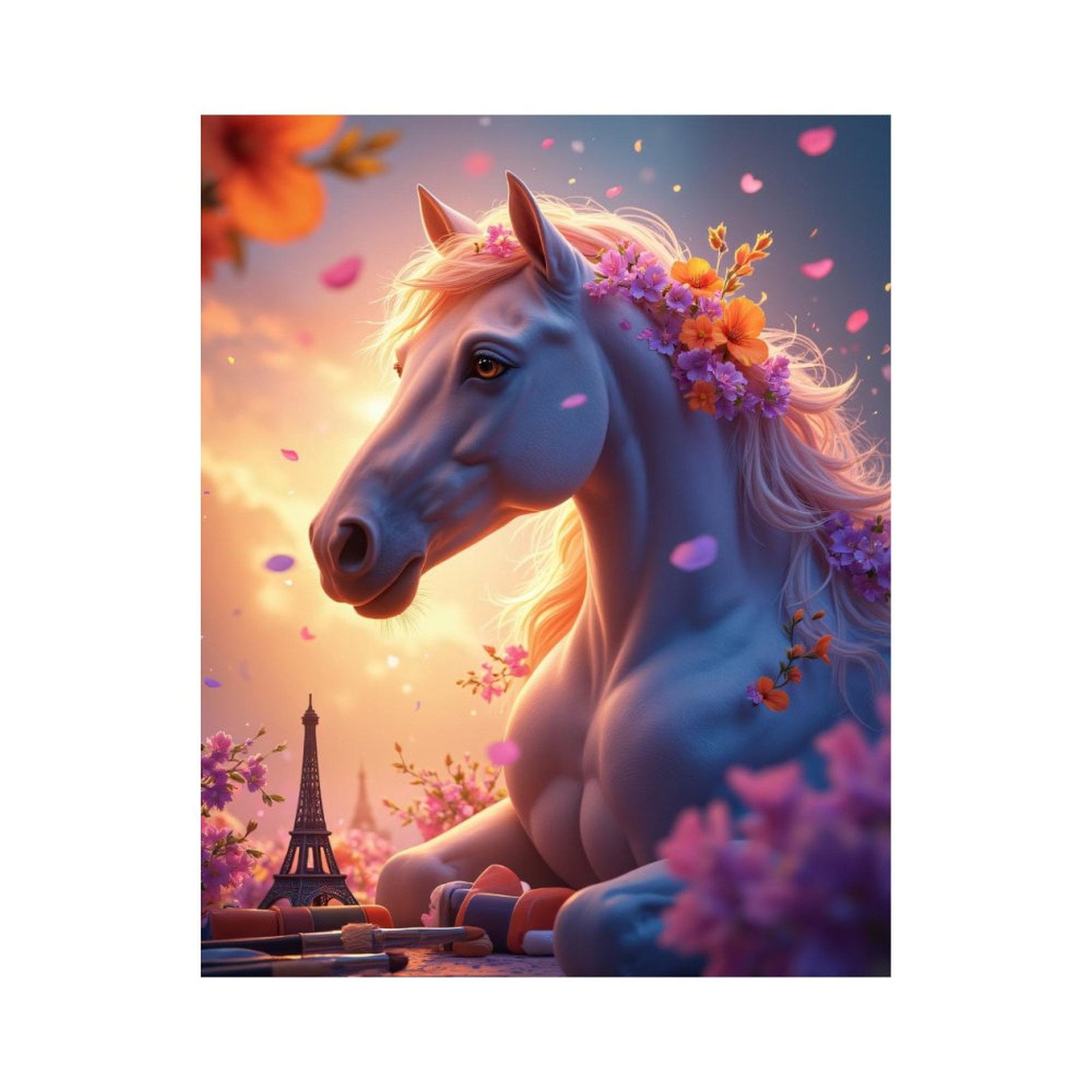Paint by Numbers Kit for Adults, Petals Horse Sunset Eiffel Tower Paint ...
