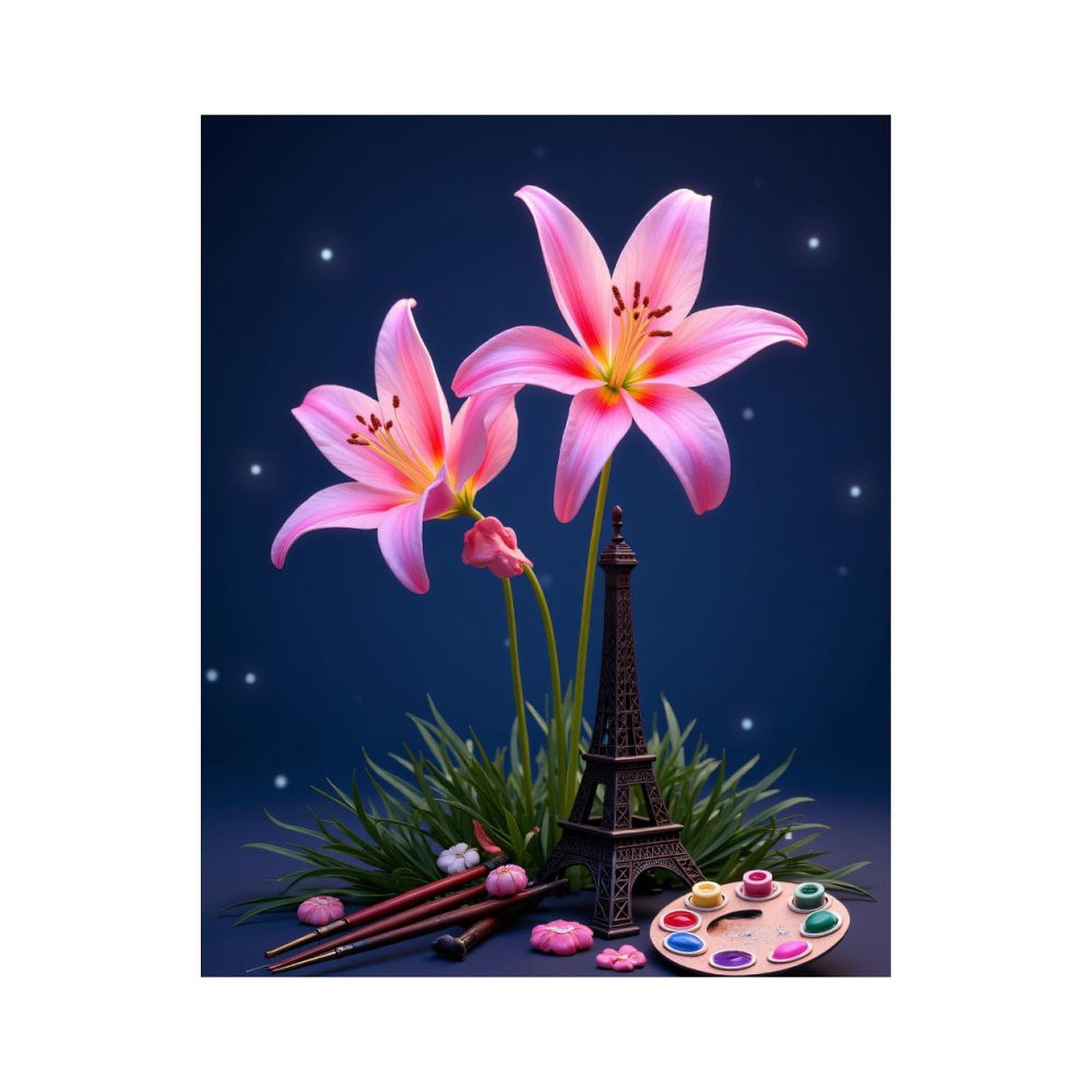 Paint by Numbers Kit for Adults, Pink Lilies Eiffel Tower Night Painting Paint by Numbers, Easy ...