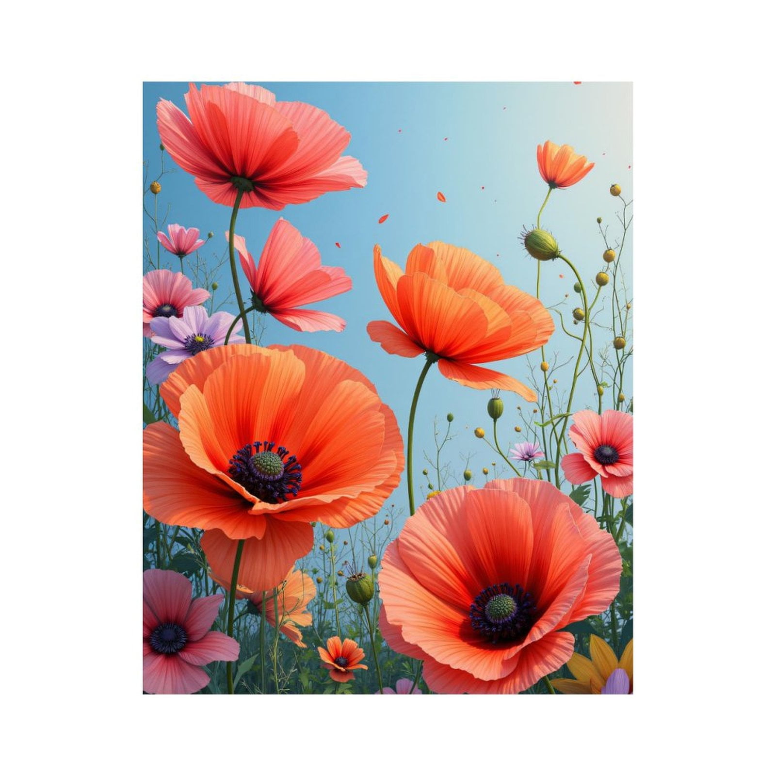 Paint by Numbers Kit for Adults, Poppies Blooming Under Blue Sky Paint ...