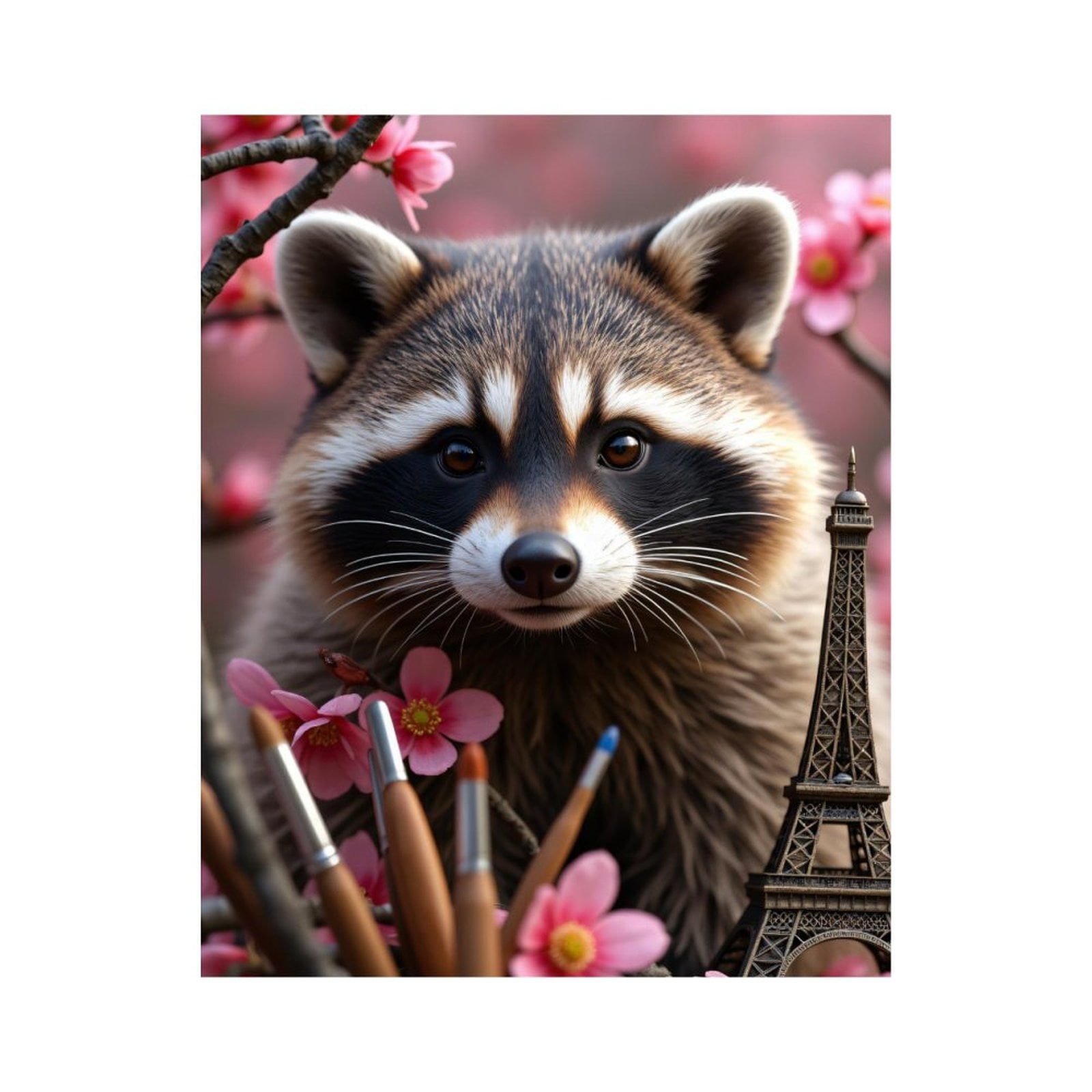 Paint by Numbers Kit for Adults, Raccoon Cherry Blossoms Brushes Tower ...