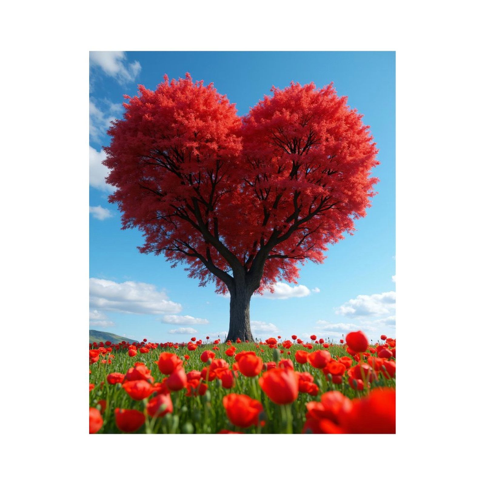 Paint by Numbers Kit for Adults, Red Heart Tree Tulip Field Sky Paint ...