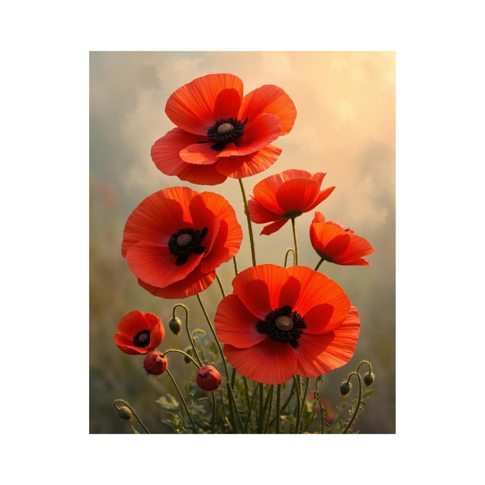 Paint by Numbers Kit for Adults, Red Poppies Blooming In Sunlight Paint ...