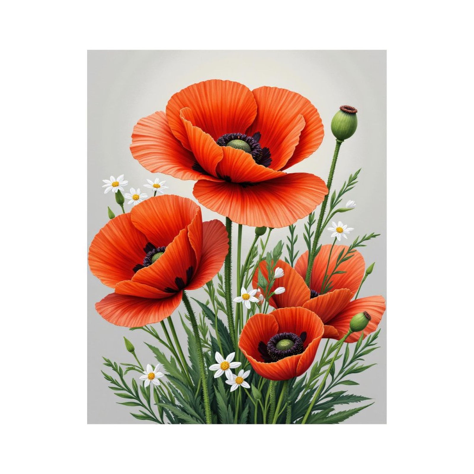 Paint by Numbers Kit for Adults, Red Poppy Floral Art Blooms Paint by ...