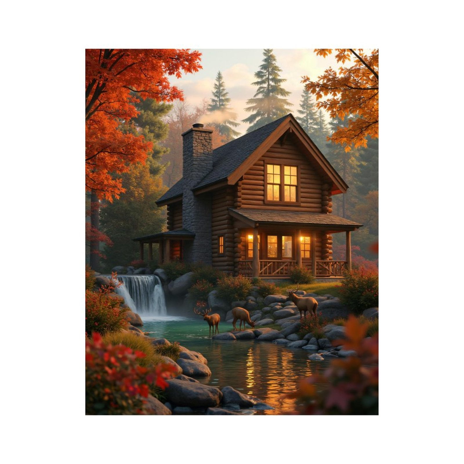 Paint by Numbers Kit for Adults, Rustic Cabin Autumn Serenity Scene ...