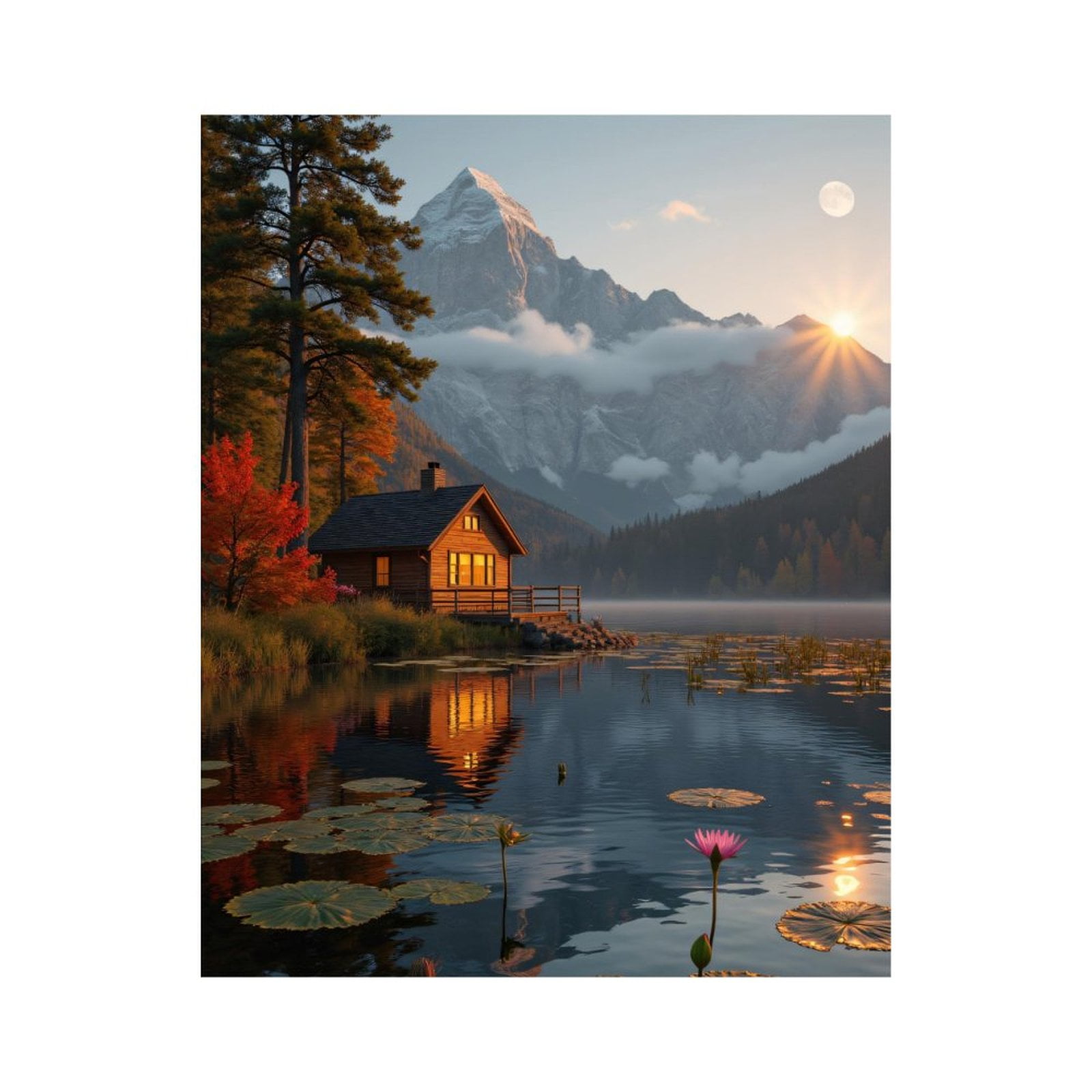 Paint by Numbers Kit for Adults, Rustic Cabin Lake Sunset Mountain ...