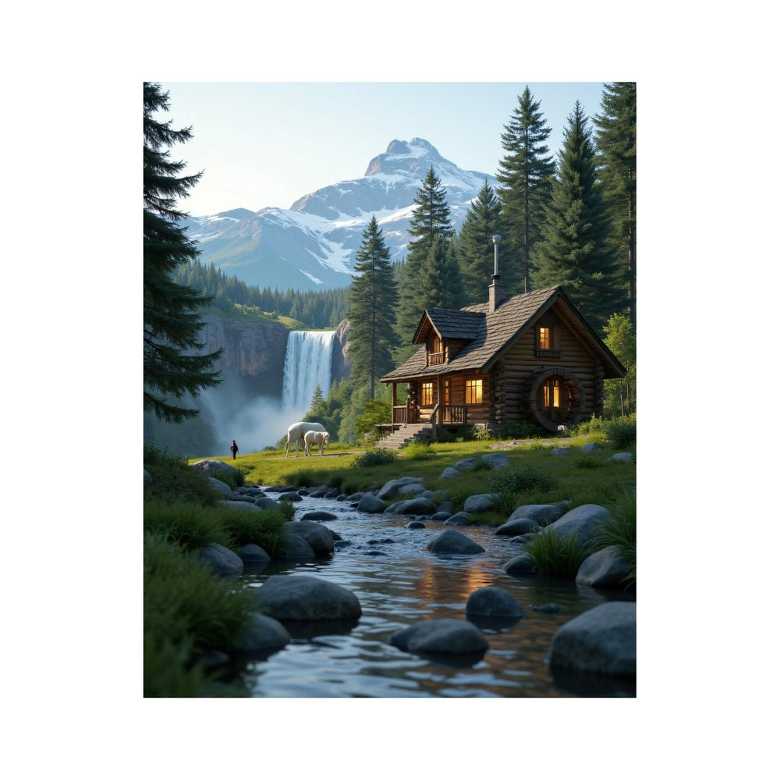 Paint by Numbers Kit for Adults, Rustic Cabin Mountain Stream Scene ...