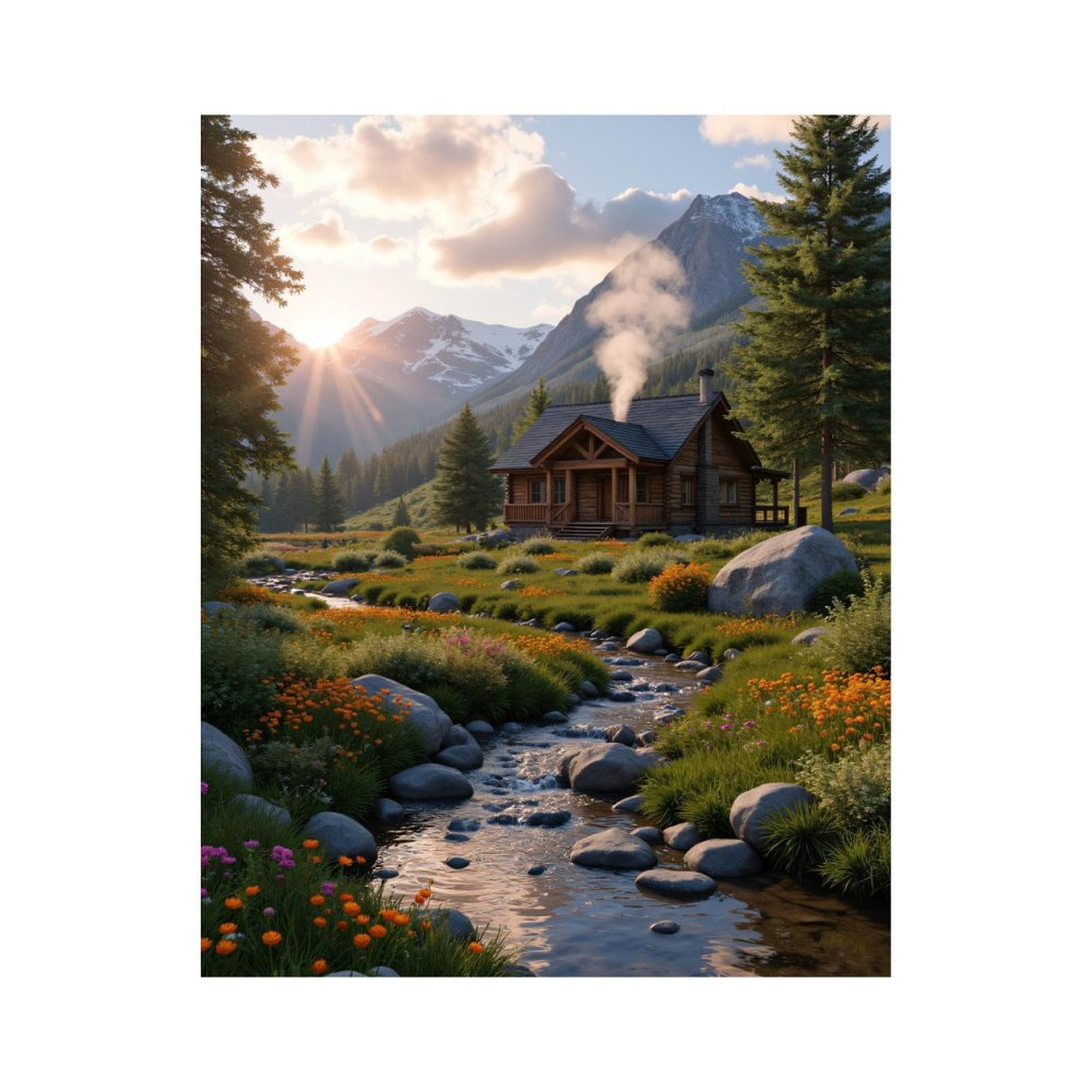 Paint by Numbers Kit for Adults, Rustic Cabin Mountain Stream Serenity ...