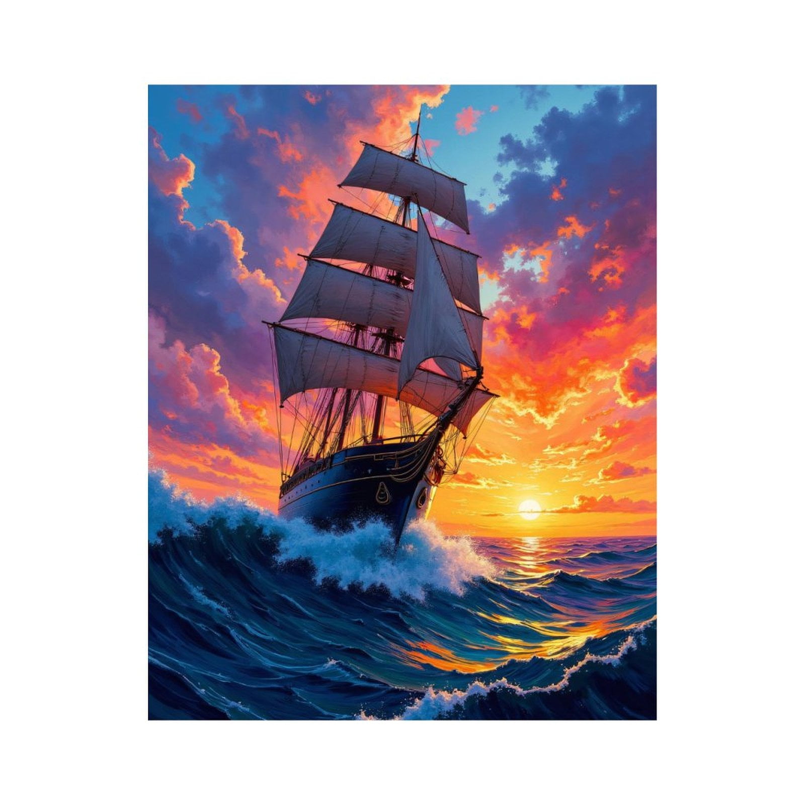 Paint by Numbers Kit for Adults, Sailing Ship Sunset Waves Ocean Paint ...