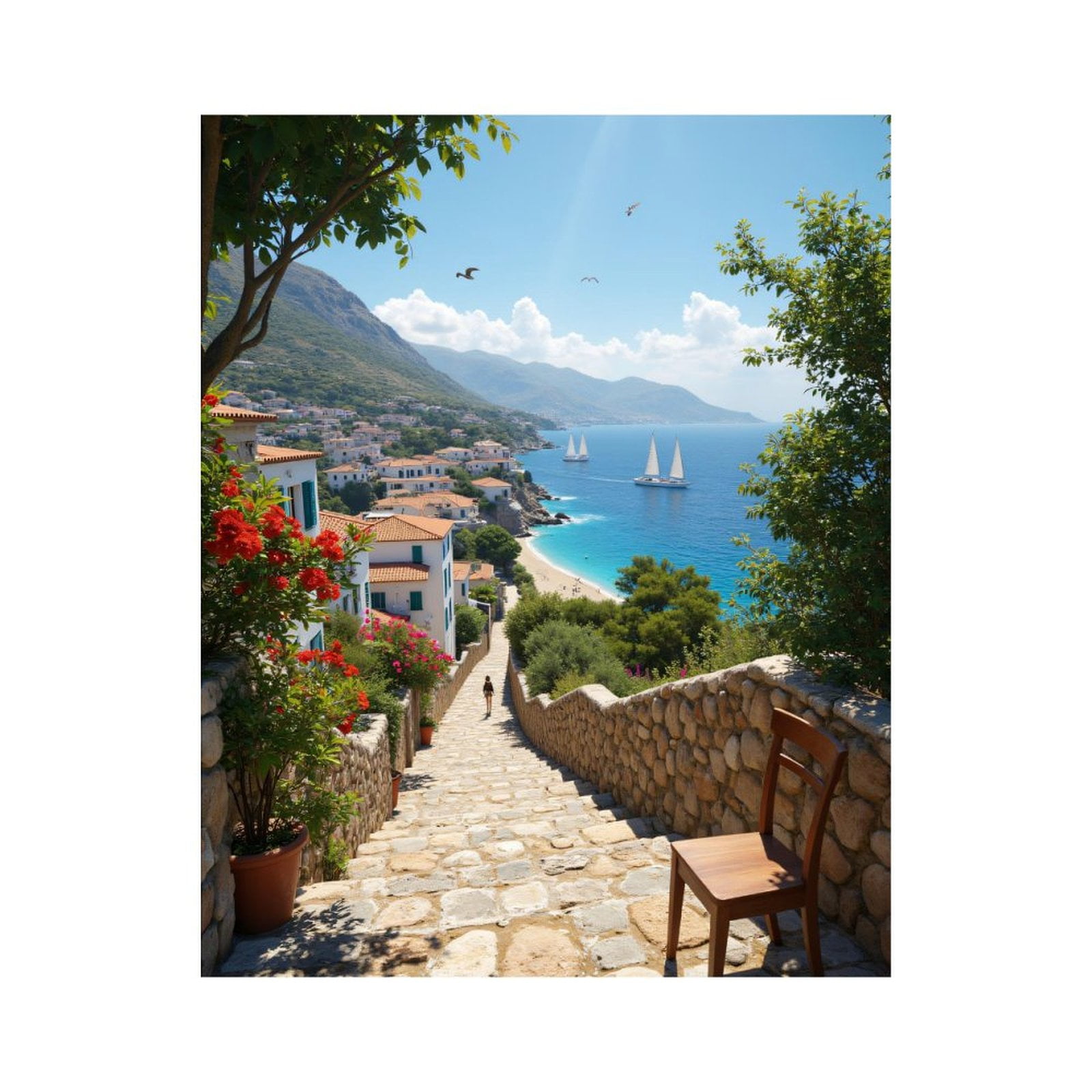 Paint by Numbers Kit for Adults, Scenic Coastal Village Pathway View ...