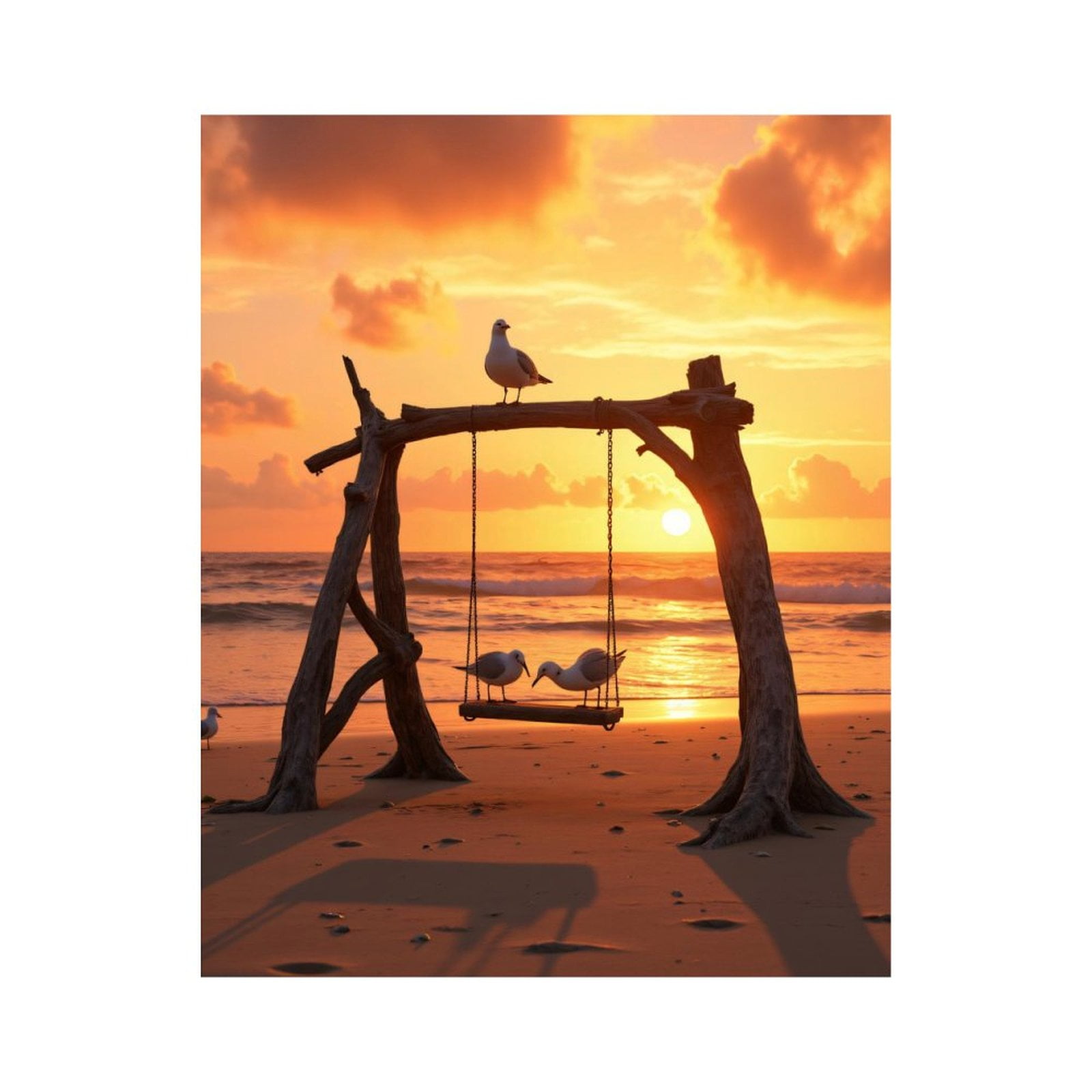 Paint by Numbers Kit for Adults, Seagulls Sunset Beach Swing Scene ...
