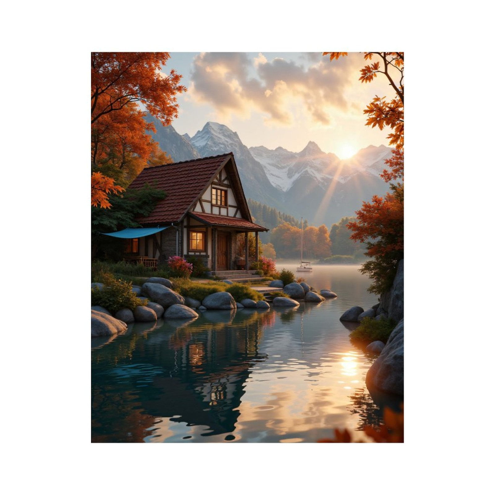 Paint by Numbers Kit for Adults, Serene Mountain Lake Cottage Sunset ...
