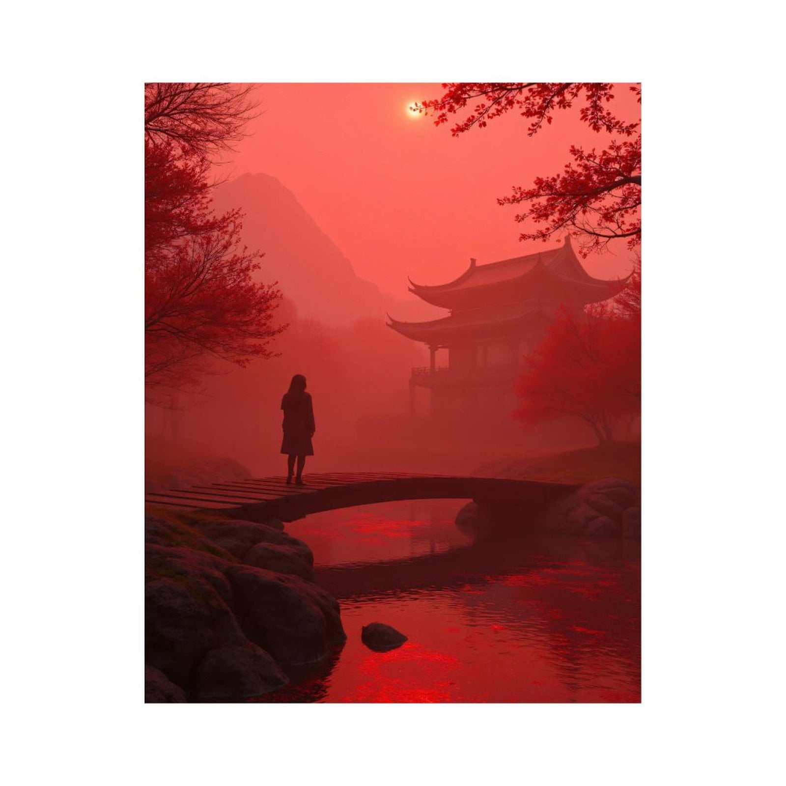 Paint by Numbers Kit for Adults, Silhouette Sunset Wooden Bridge Temple ...