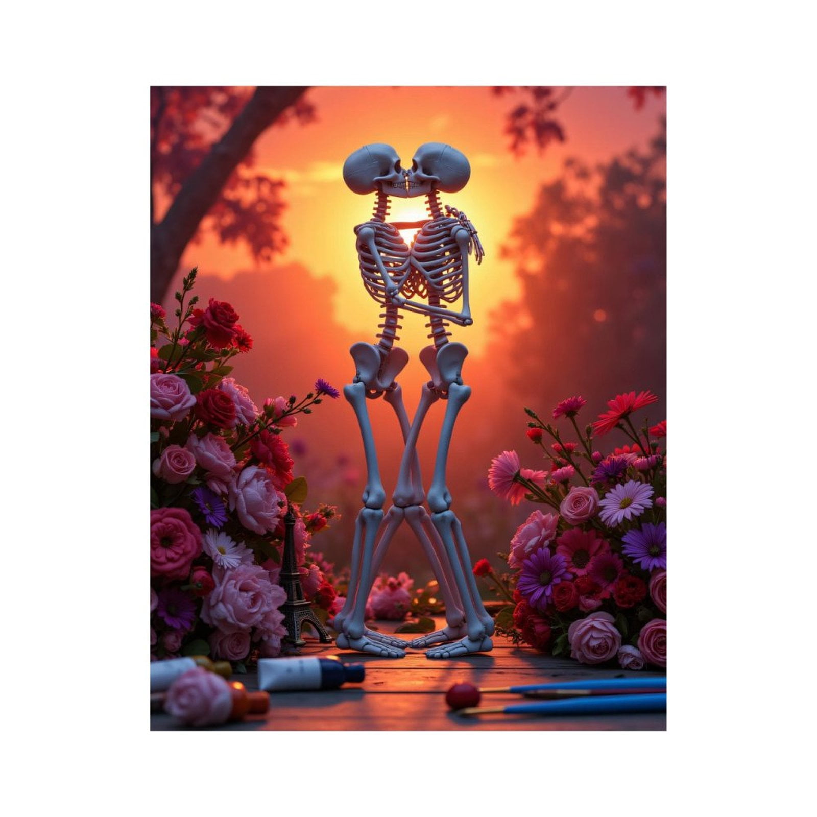 Paint by Numbers Kit for Adults, Skeletons Romance Sunset Blossoms ...