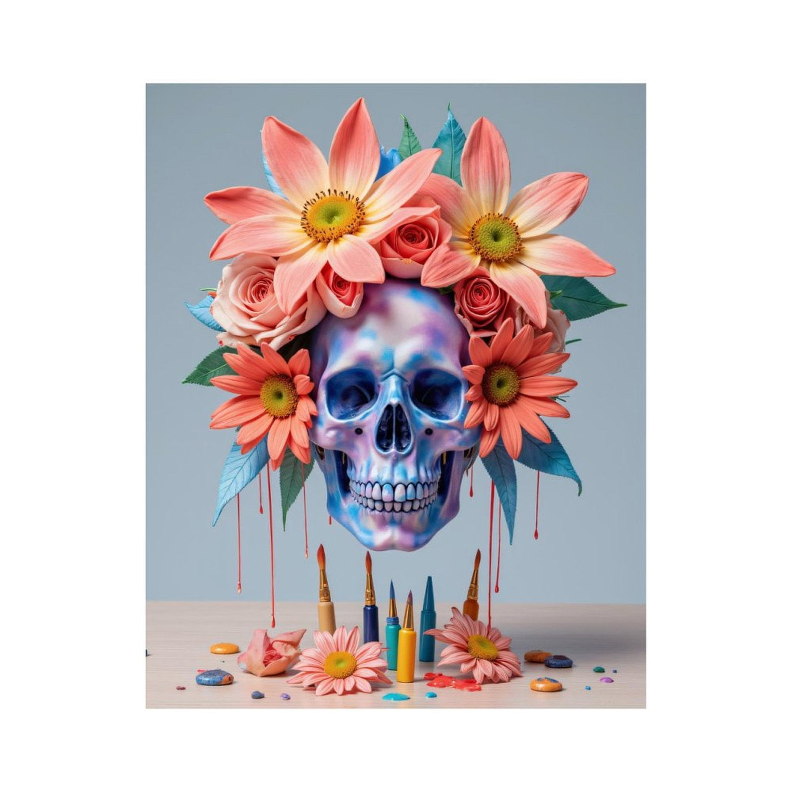 Paint by Numbers Kit for Adults, Skull Flowers Paintbrush Artistry ...