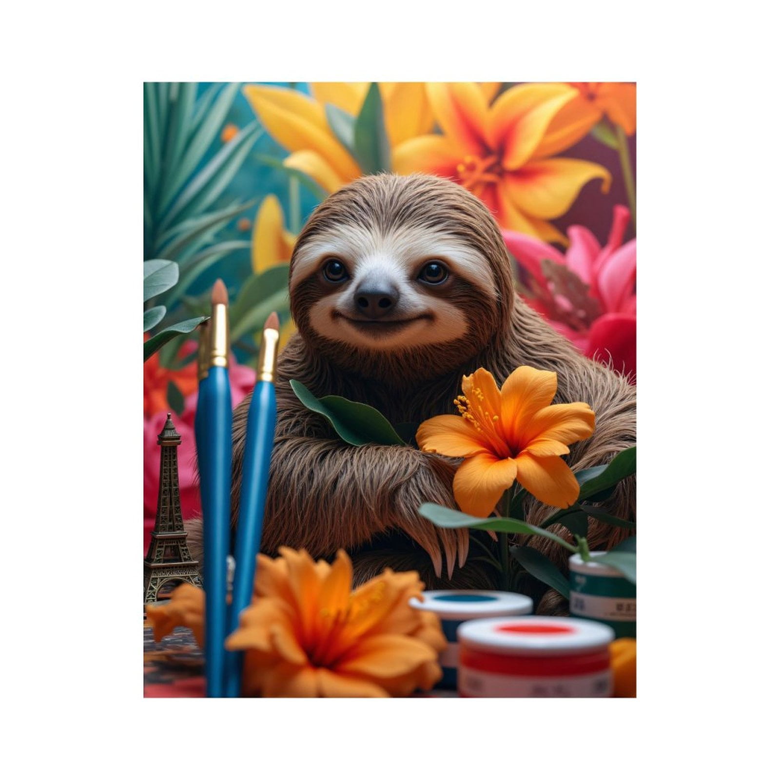 Paint by Numbers Kit for Adults, Sloth Painting Brush Floral Scene ...