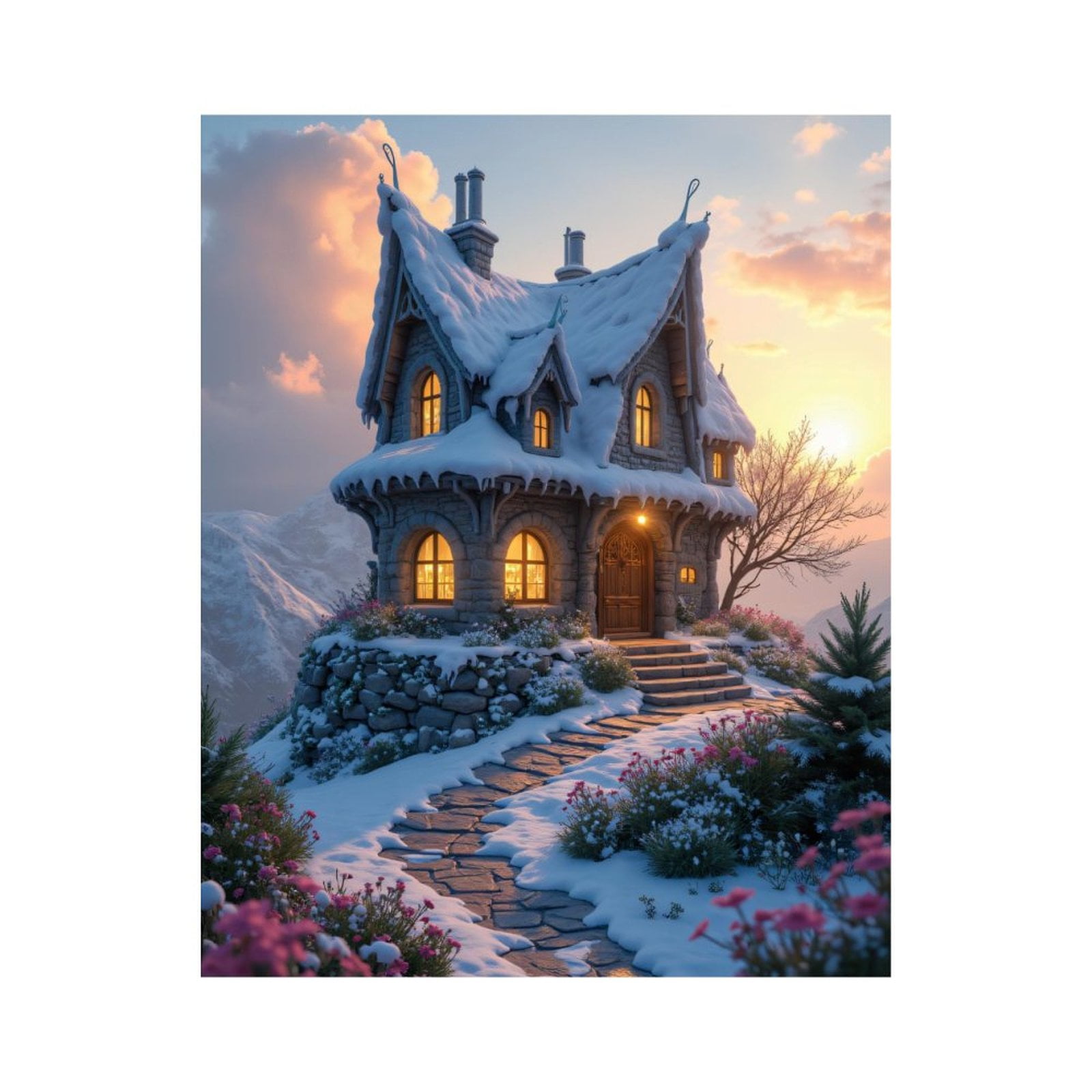 Paint by Numbers Kit for Adults, Snowy Cottage Sunset Landscape Paint ...