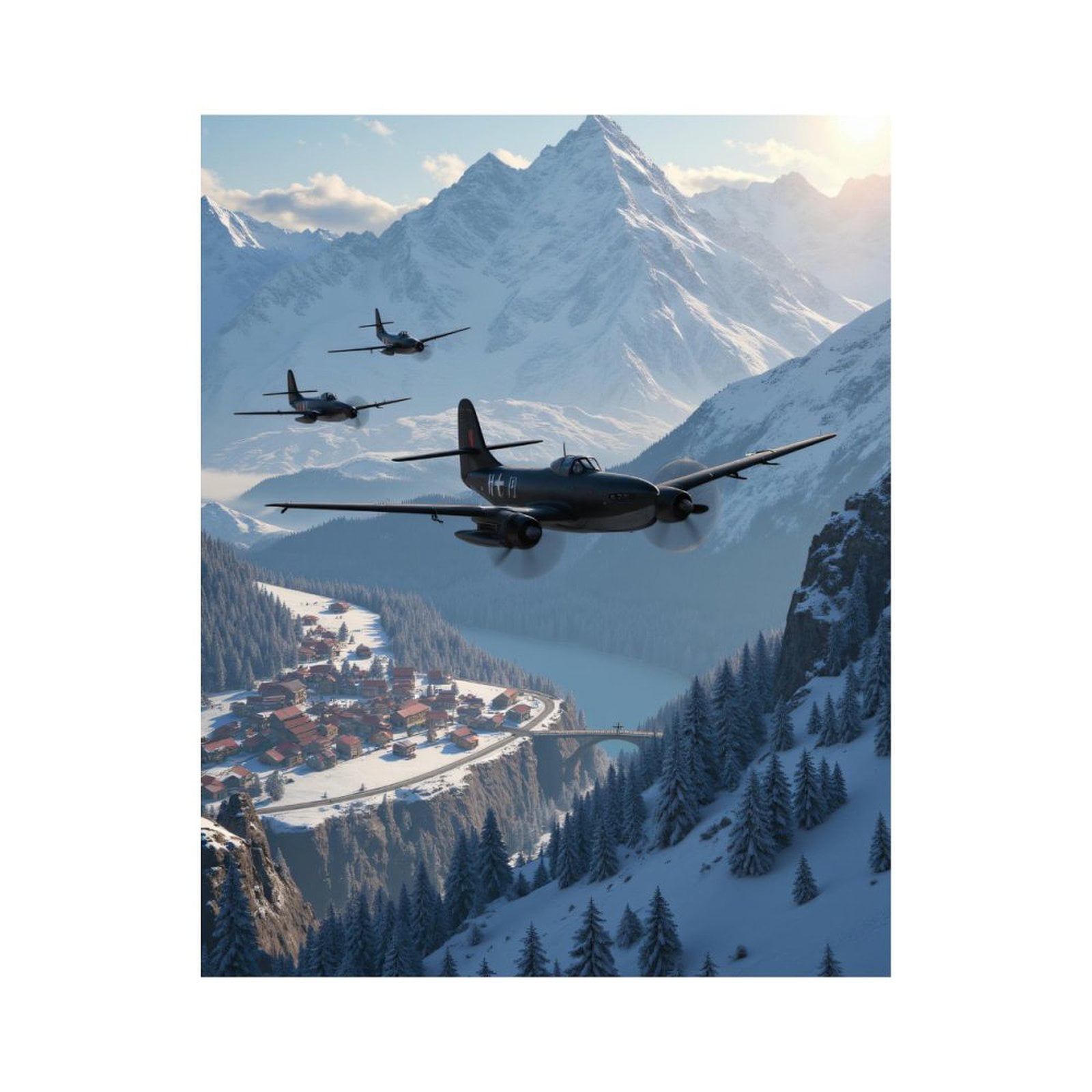 Paint by Numbers Kit for Adults, Snowy Mountain Village Airplanes Paint ...