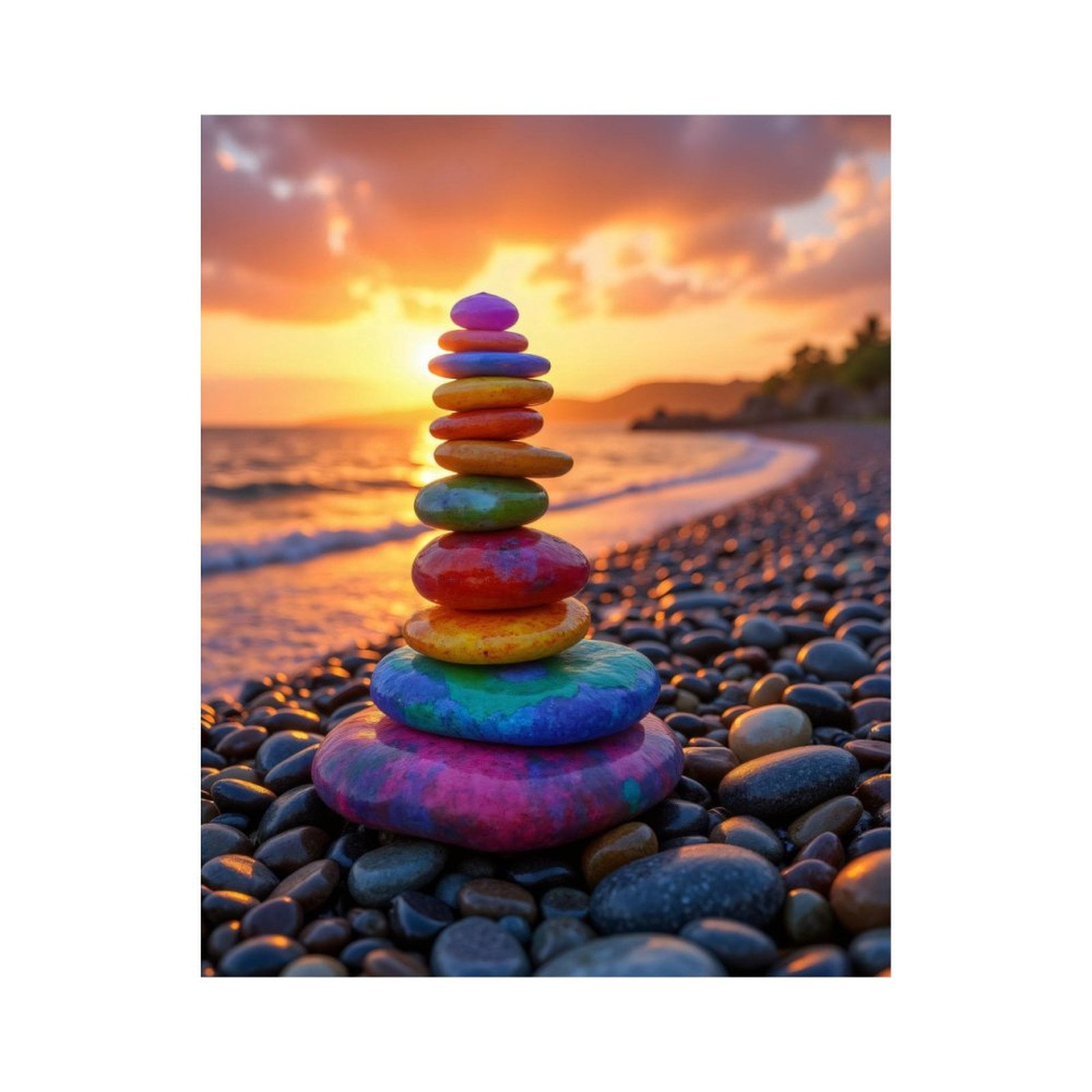 Paint by Numbers Kit for Adults, Stacked Colorful Stones Beach Sunset ...