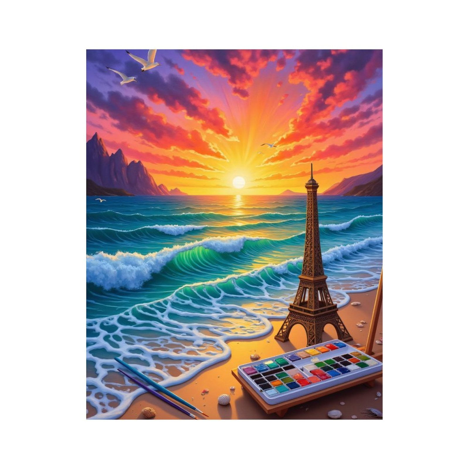 Paint by Numbers Kit for Adults, Sunset Beach Art Palette Sea Waves ...