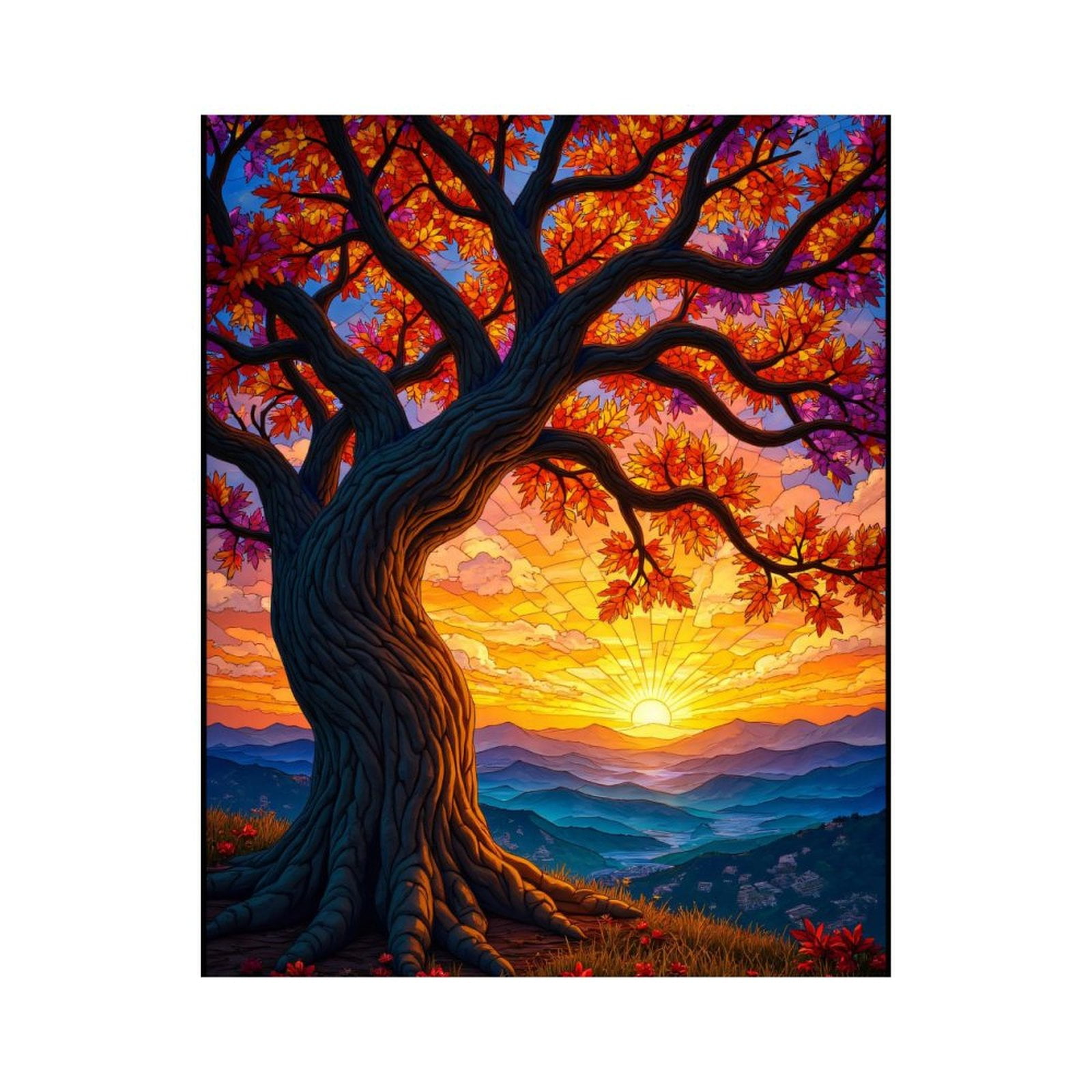 Paint by Numbers Kit for Adults, Sunset Tree Vibrant Autumn Landscape Paint by Numbers, Easy ...
