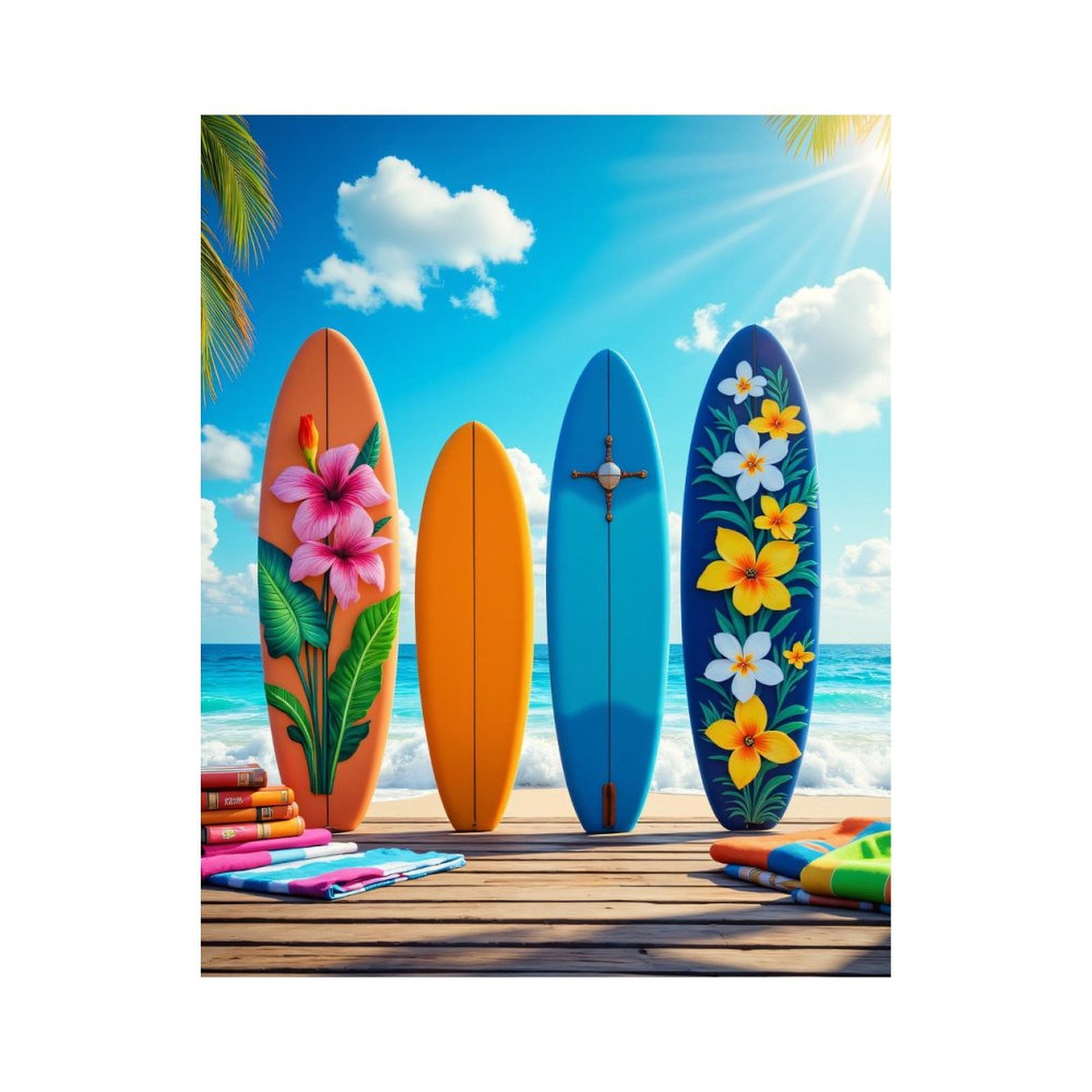 Paint by Numbers Kit for Adults, Surfboards Ocean Flowers Beach Scene ...