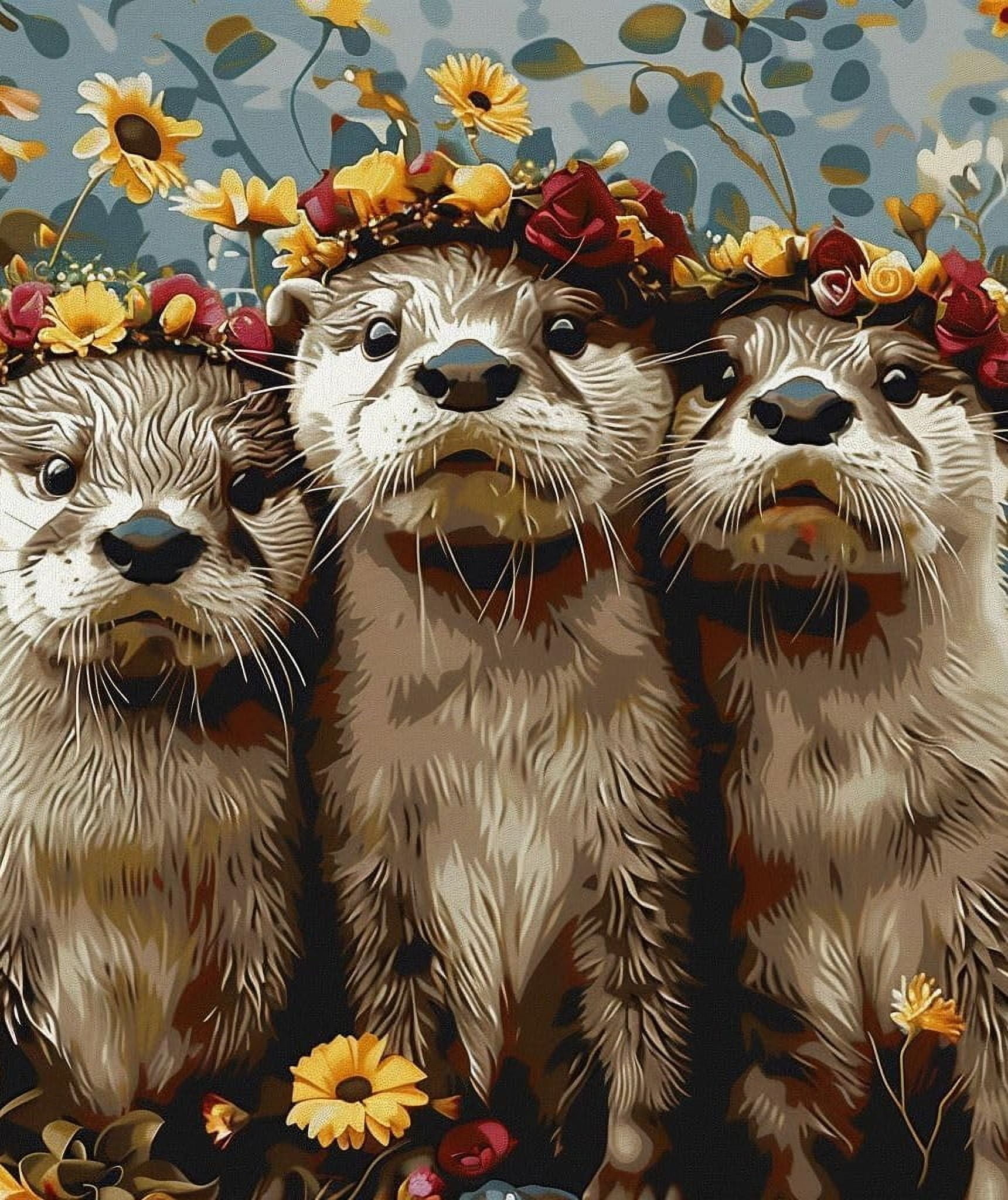 Paint by Numbers Kit for Adults - Three Otters - Beginner DIY Color by ...