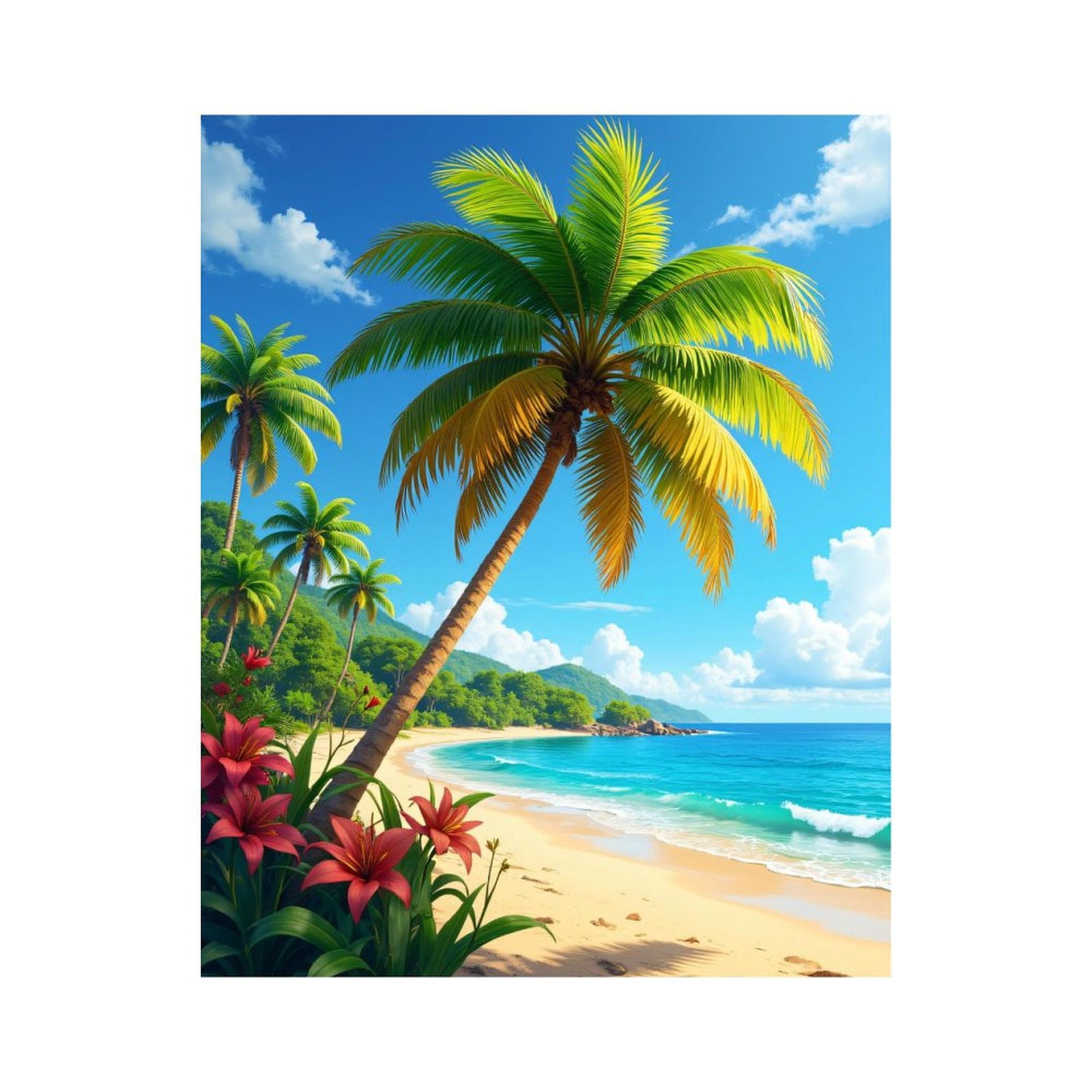 Paint by Numbers Kit for Adults, Tropical Beach Palm Flowers Ocean ...