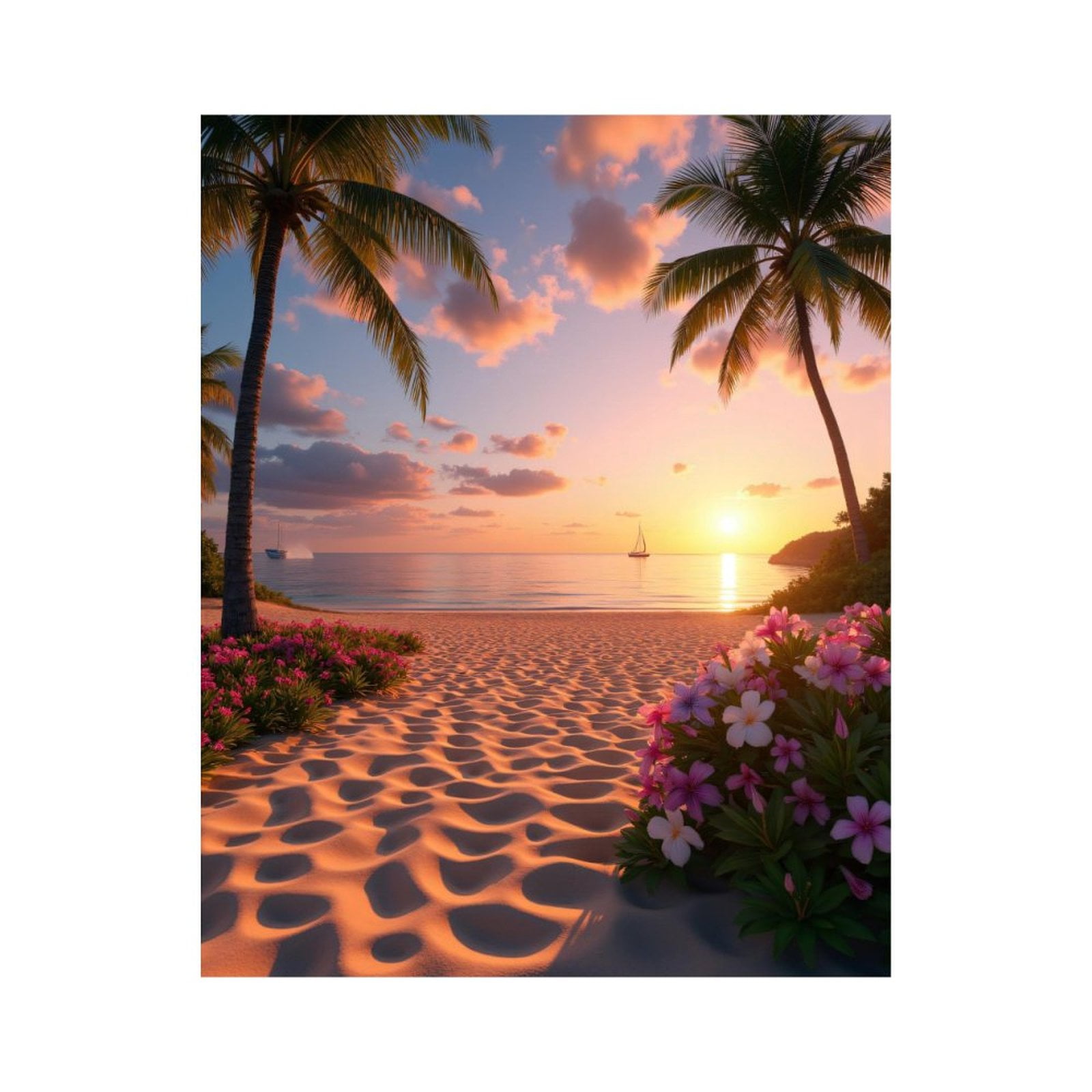 Paint by Numbers Kit for Adults, Tropical Sunset Beach Palms Flowers Paint by Numbers, Easy ...