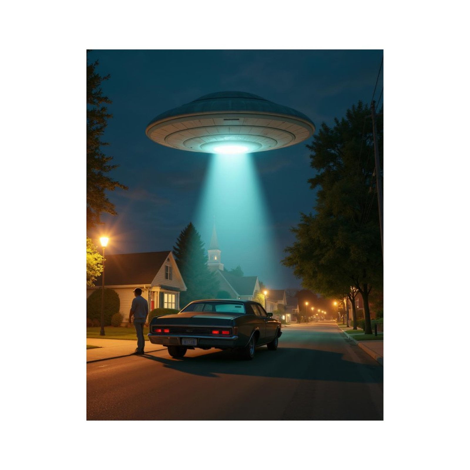 Paint by Numbers Kit for Adults, UFO Night Sky Suburb Car Encounter ...
