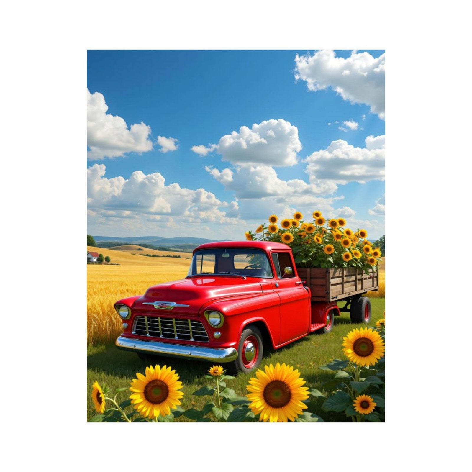 Paint by Numbers Kit for Adults, Vintage Red Truck Sunflower Field ...